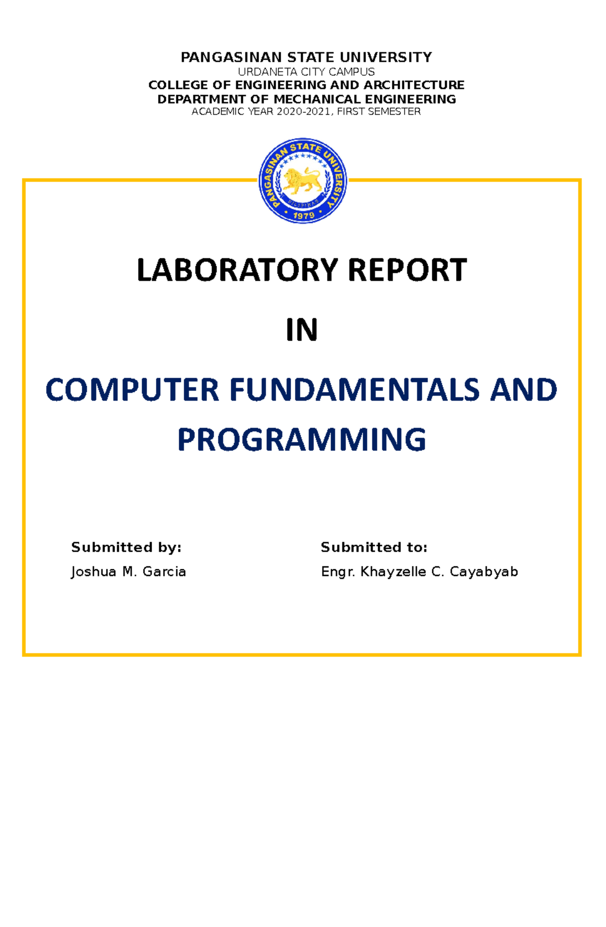 Laboratory- Report-15 Garcia - Computer Fundamentals and Programming ...