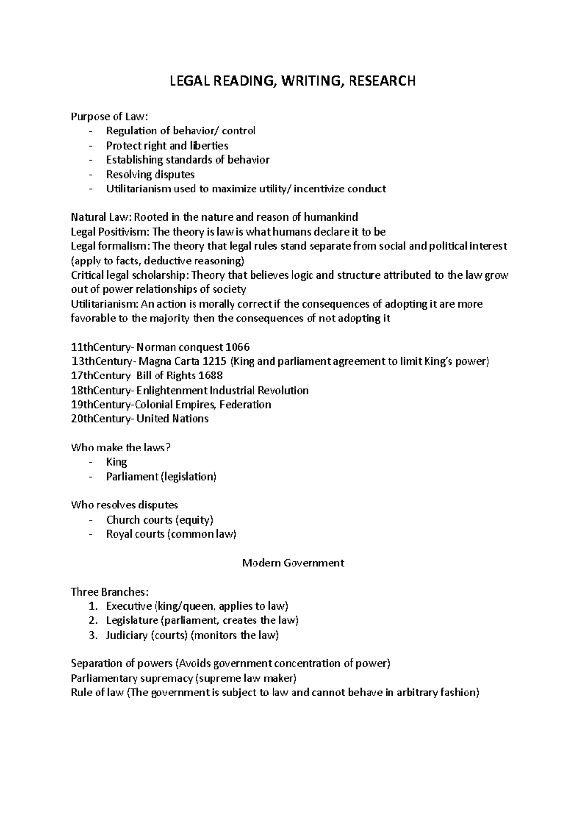 LAWS104 SUMMARY NOTES - LEGAL READING, WRITING, of Regulation of ...