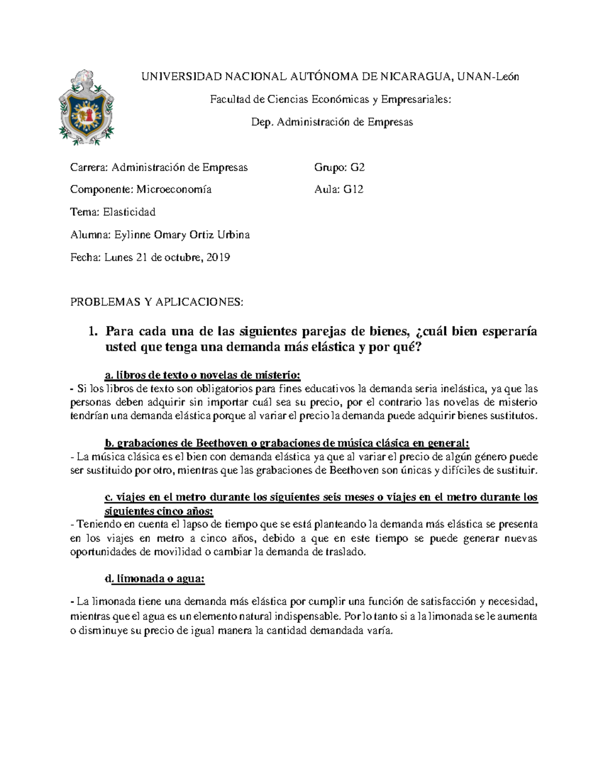 Microeconomia=elasticidad - Warning: TT: undefined function: 32 UNIVERSIDAD NACIONAL AUTÓNOMA DE ...