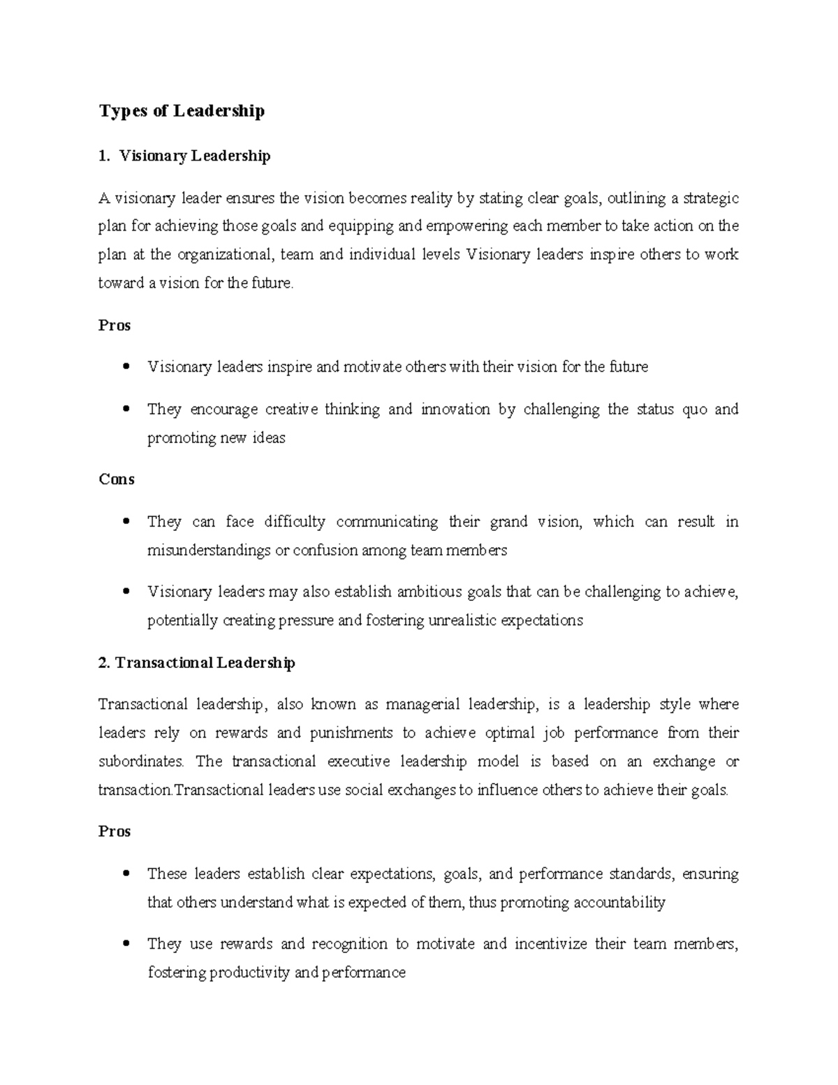Project Leadership Part 2 - Types of Leadership Visionary Leadership A ...