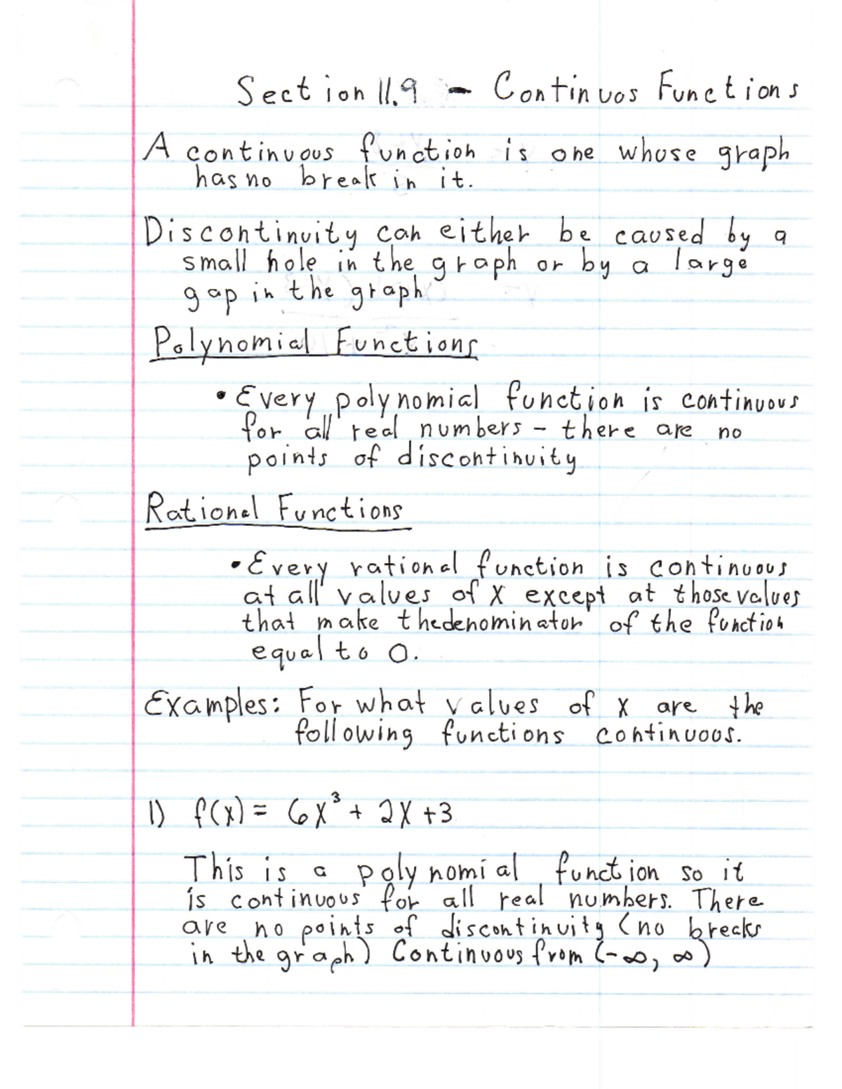 Section 11.9 - Continuity - Section 11 Continuos Functions A continuous ...