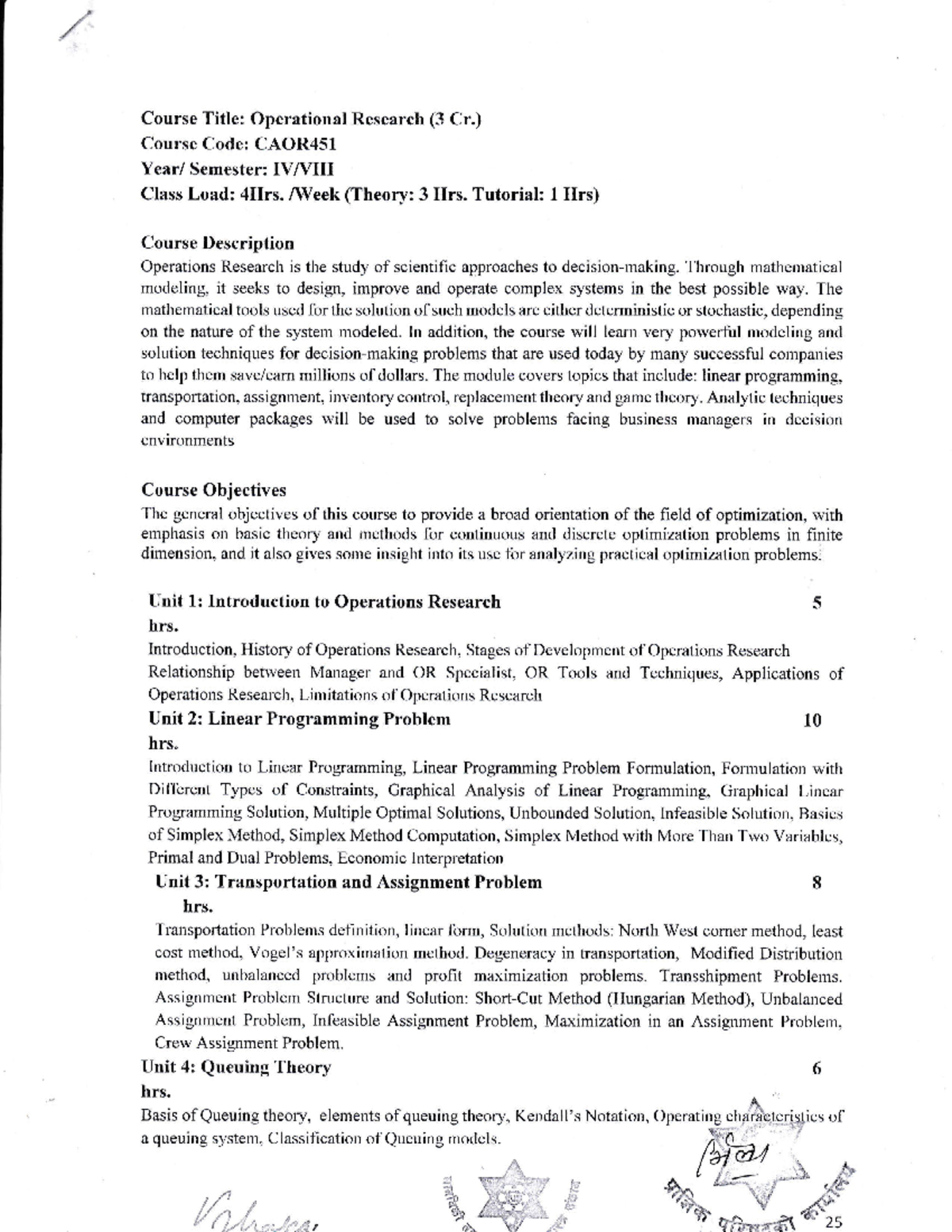 Operationalresearch syllabus BCA Eight Semester - Bachelors of computer application - Studocu