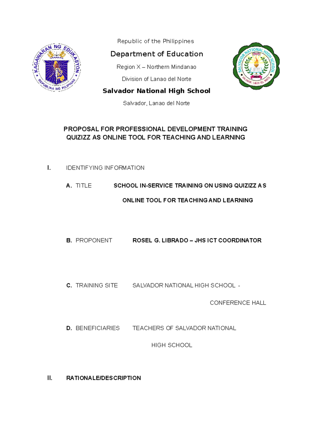 Inset Proposal ON Quizizz - Republic of the Philippines Department of ...