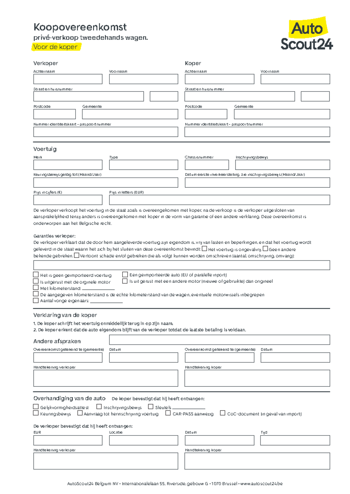 Néerlandais autoscout - Koopovereenkomst privé-verkoop tweedehands ...