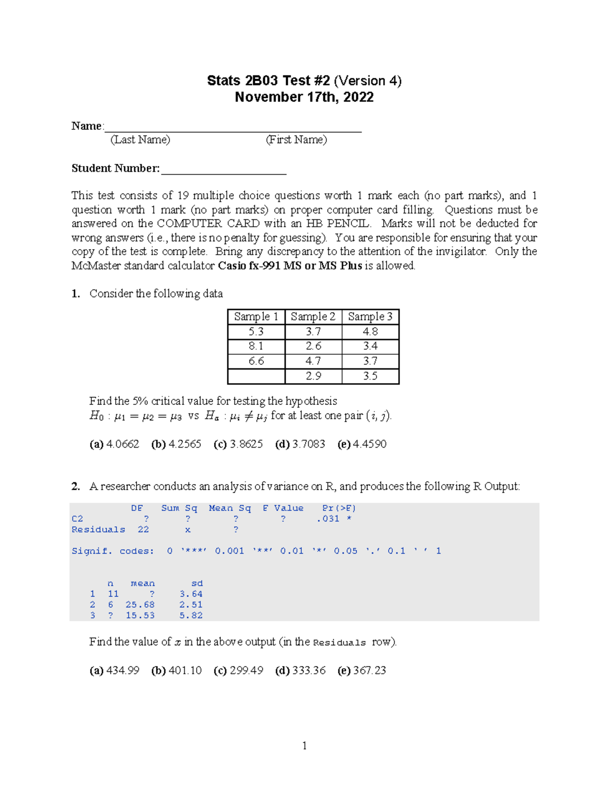 File - Test 2 Stats 2B03 Version 4 - Stats 2B03 Test #2 (Version 4 ...