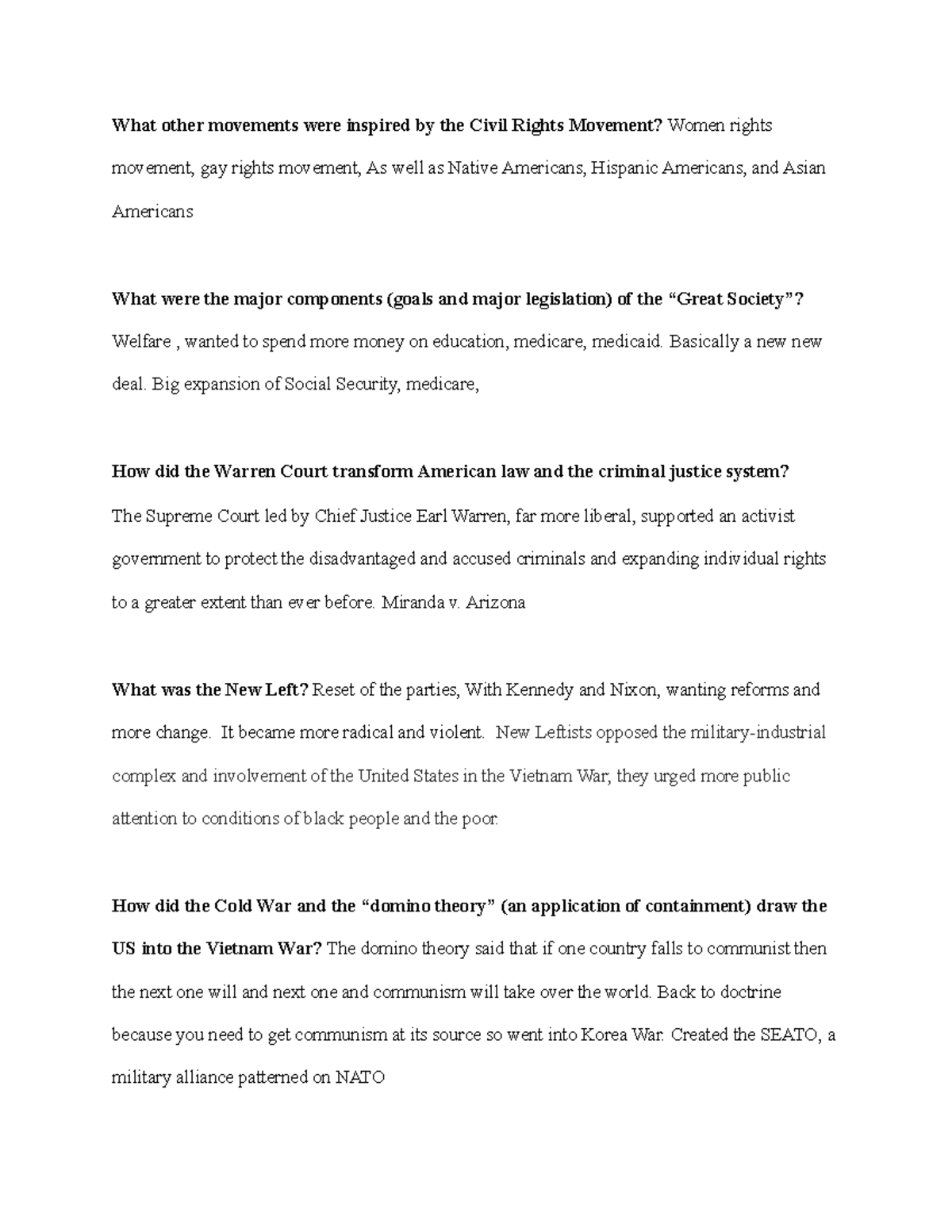 Cold war quiz 3 - quiz 3 - What other movements were inspired by the ...