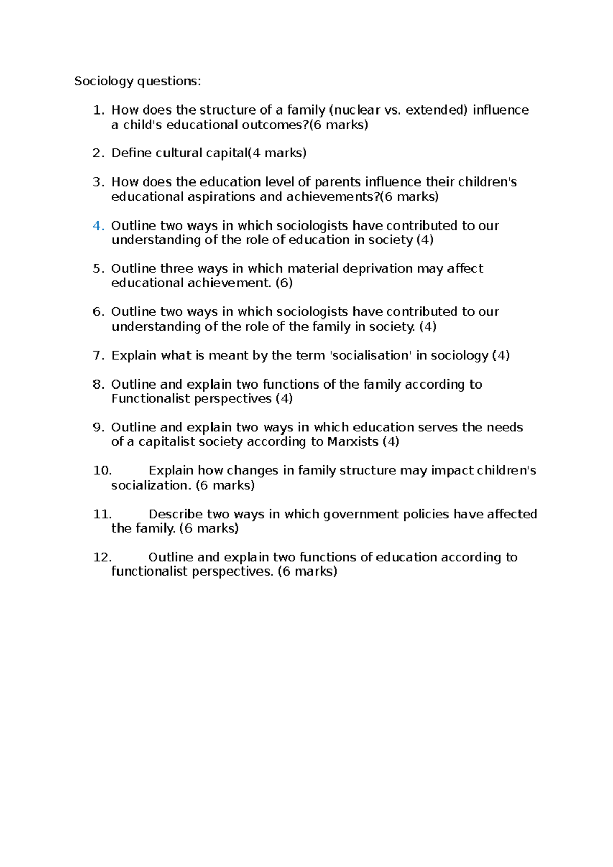 Student Sociology Questions - Sociology questions: 1. How does the ...