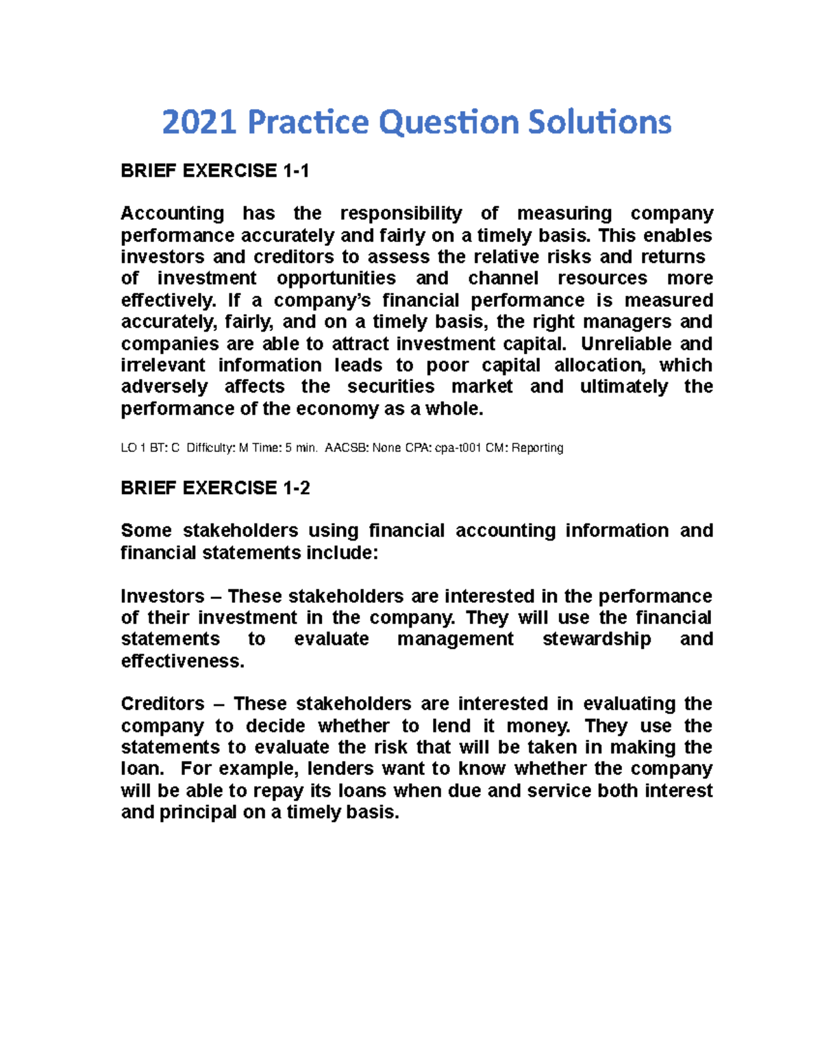 2021 Practice Question Solutions - 2021 Practice Question Solutions BRIEF EXERCISE 1- Accounting ...