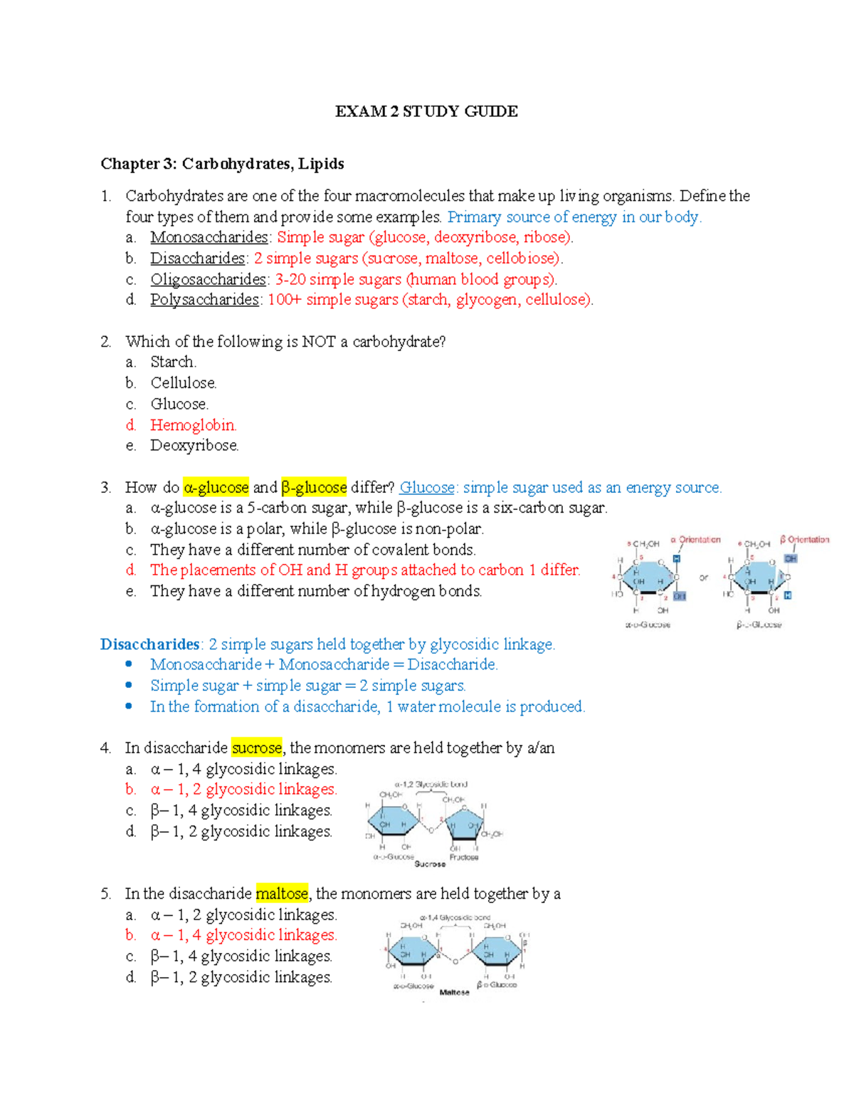 Exam 2 Study Guide Answers - EXAM 2 STUDY GUIDE Chapter 3 ...