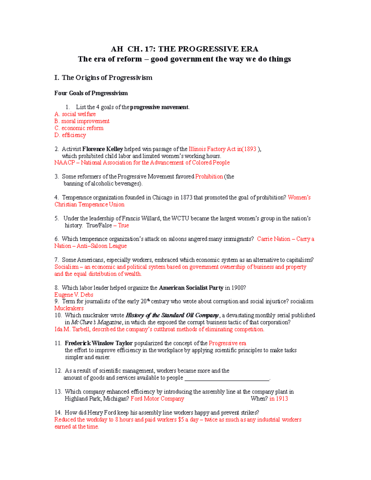 Ahgrch 17 - yes - AH CH. 17: THE PROGRESSIVE ERA The era of reform ...