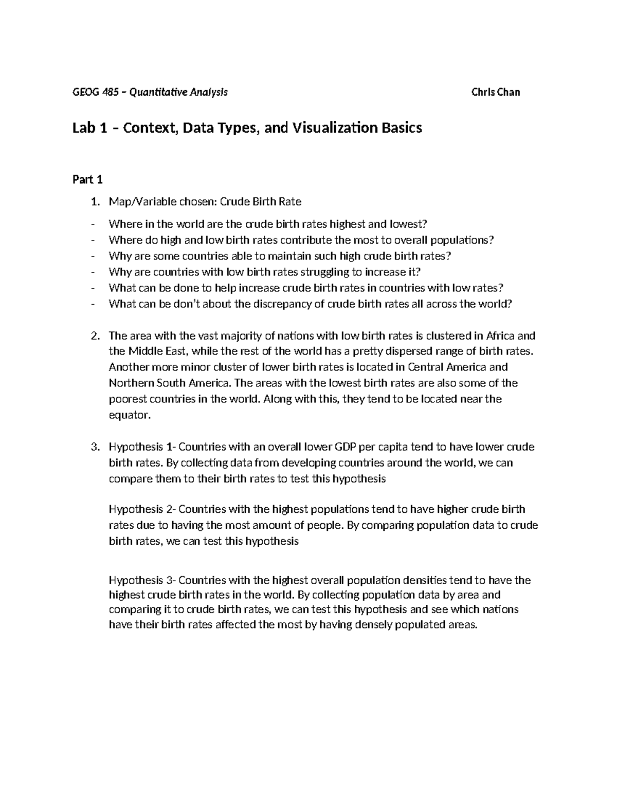 Geography Laboratory One - GEOG 485 – Quantitative Analysis Chris Chan ...