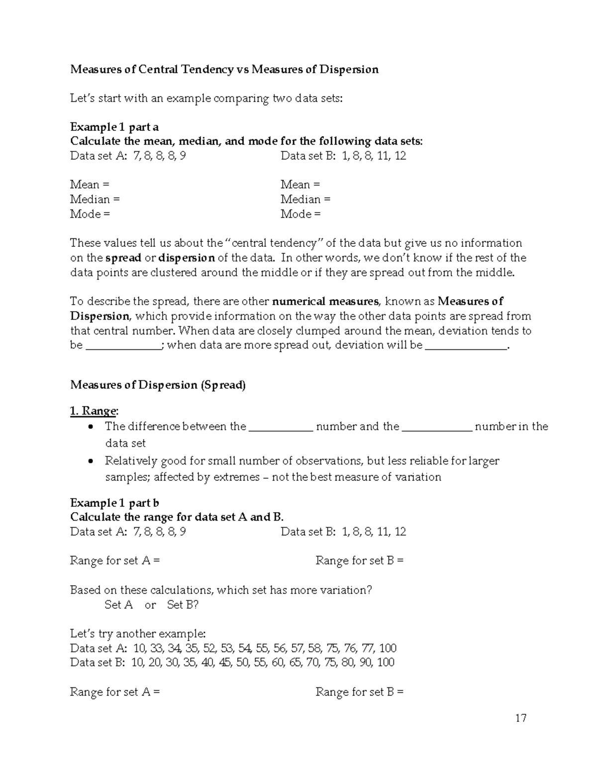 Descriptive Statistics Unit 1 0027 notes pages 17 to 21 W22 MQ ...