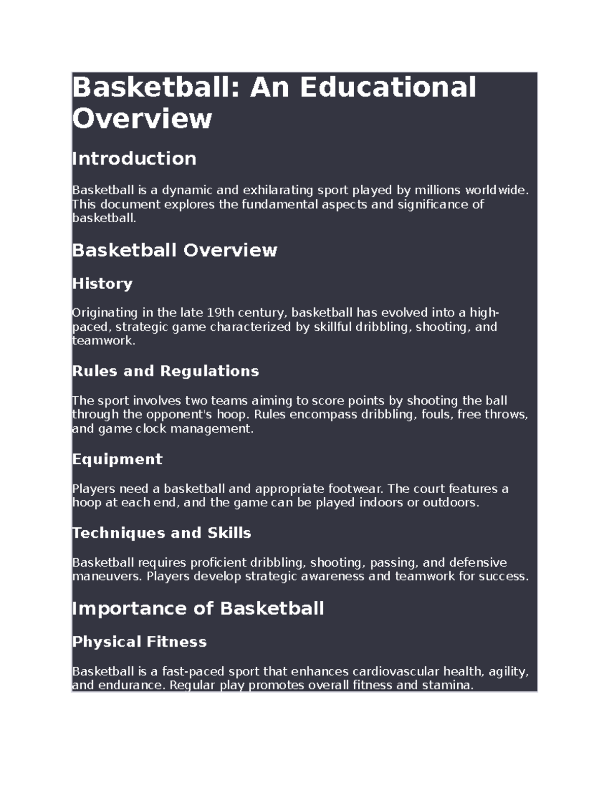 Basketball - This document explores the fundamental aspects and ...