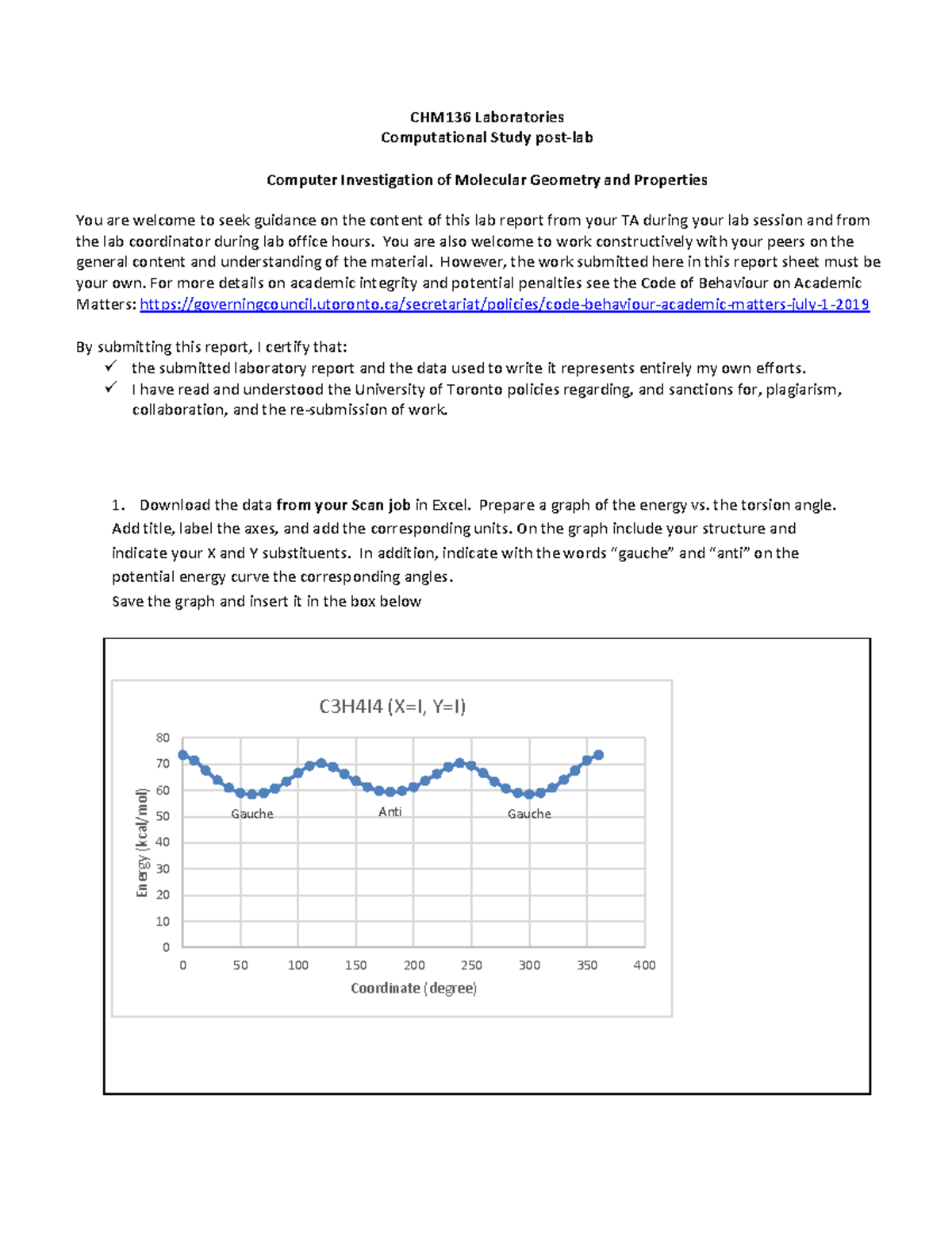 CHM136 Comutational Experiment lab report - CHM136 Laboratories Computational Study post-lab ...
