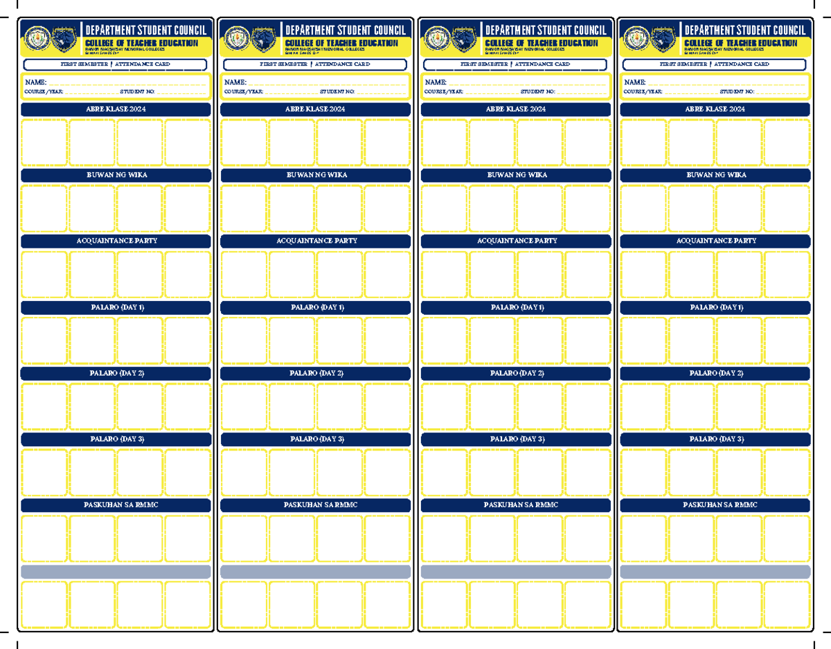 CTE DSC Attendance CARD 1ST SEM - DEPARTMENT STUDENT COUNCIL COLLEGE OF ...