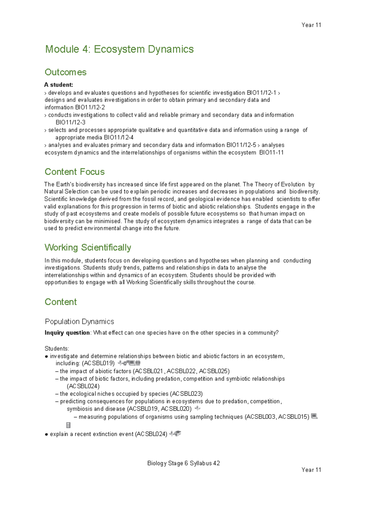 Module 4 Ecosystem Dynamics Outcomes - Year 11 Module 4: Ecosystem ...