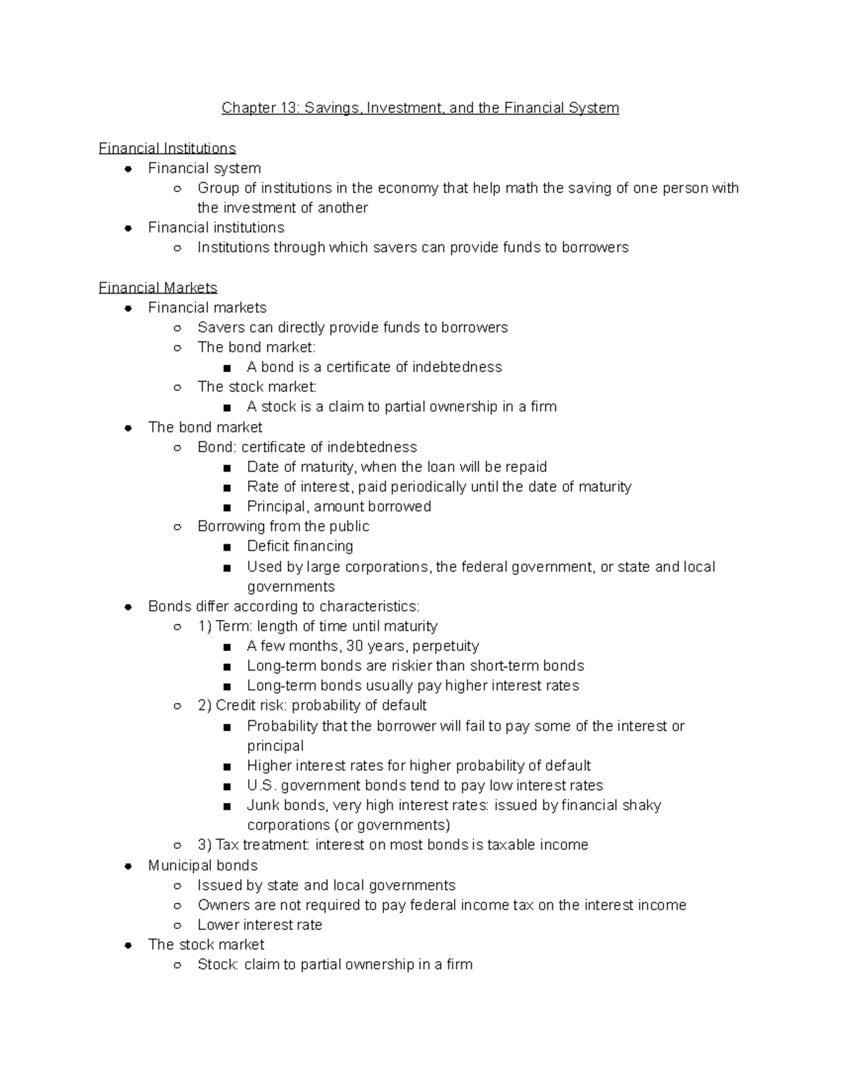 Ch 13 - Savings, Investment, and the Financial System - Chapter 13 ...