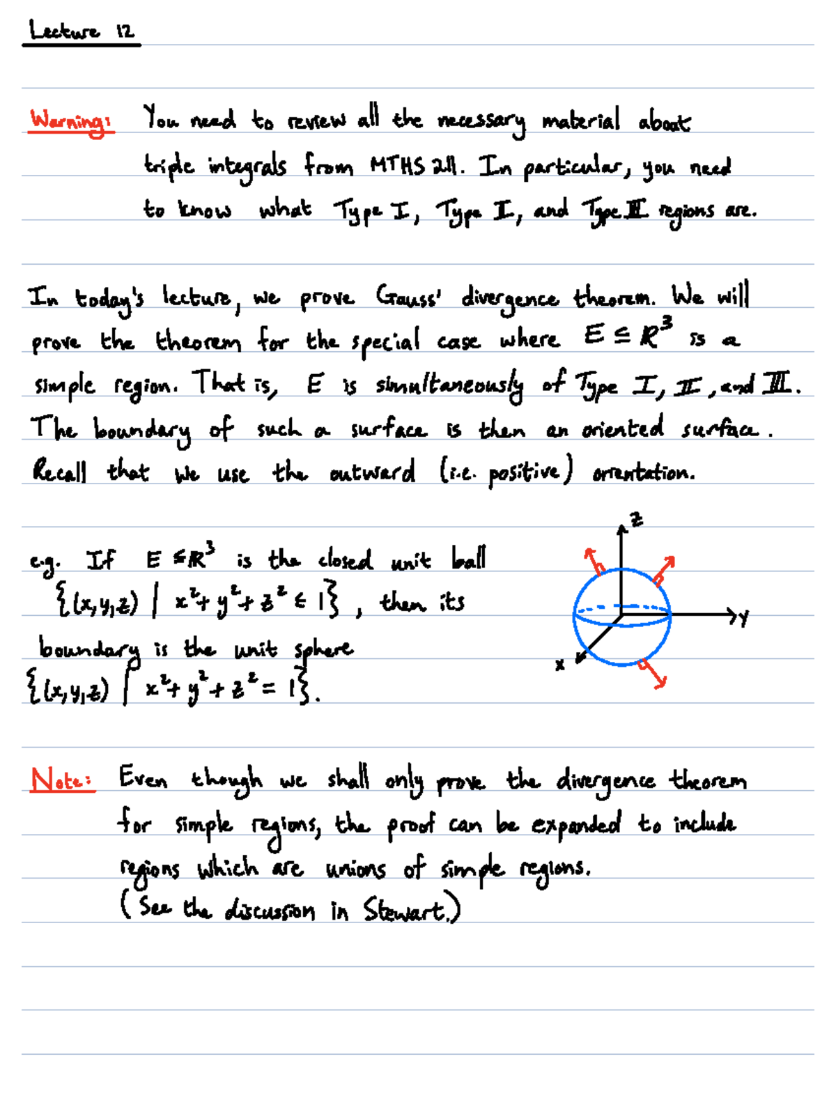 MTHS221 - Note 12 - The Divergence Theorem - Lecture 12 Warning You ...