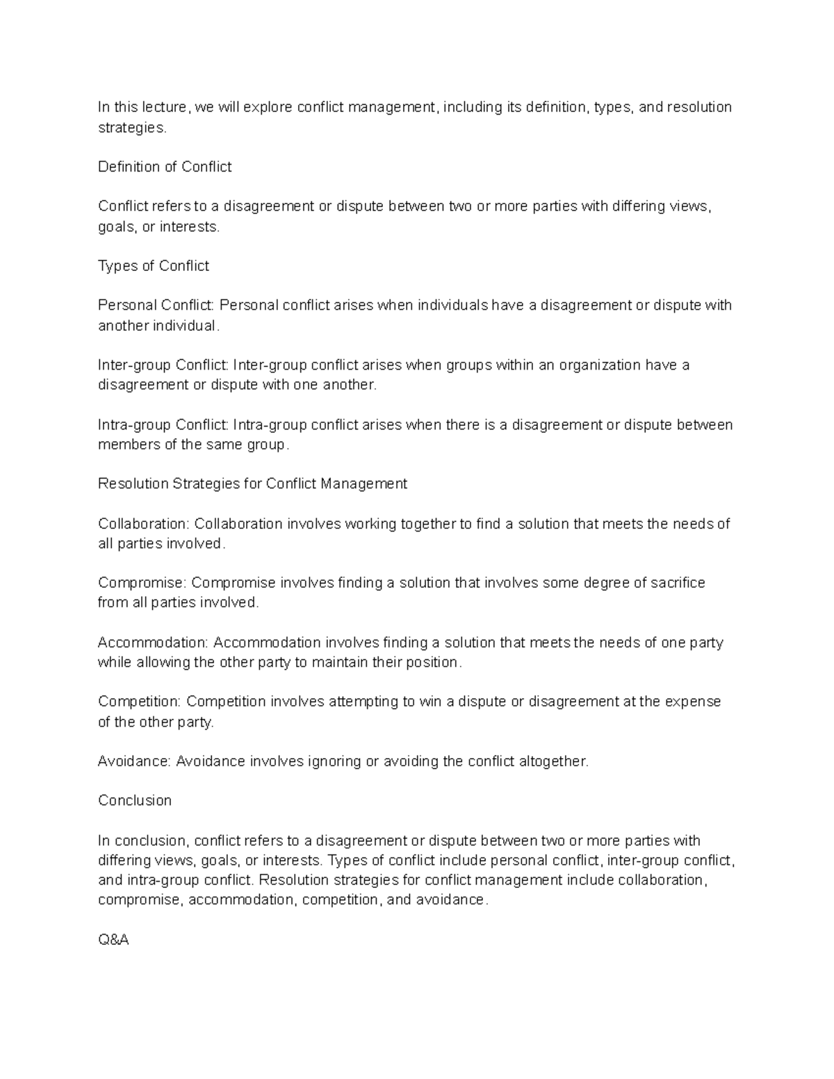 Lecture #17 Conflict Management - In this lecture, we will explore ...