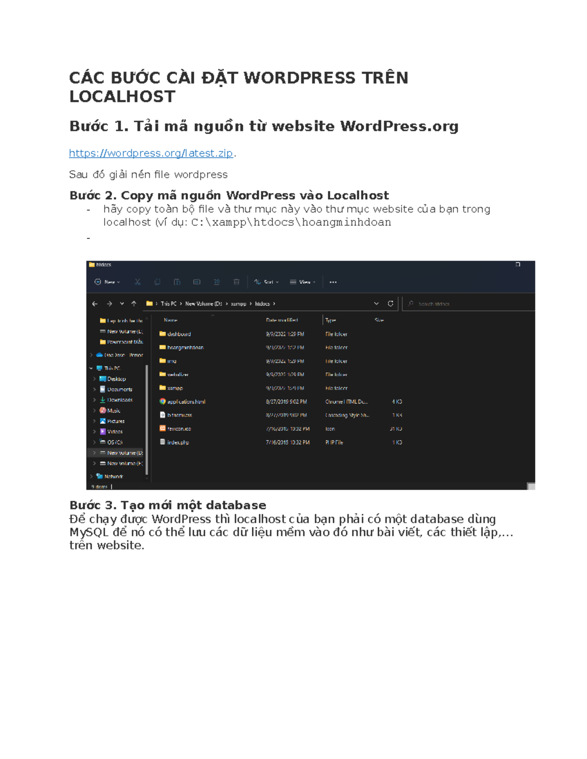 CÁC BƯỚC CÀI ĐẶT Wordpress TRÊN Localhost - CÁC BƯỚC CÀI ĐẶT WORDPRESS TRÊN LOCALHOST Bước 1 ...