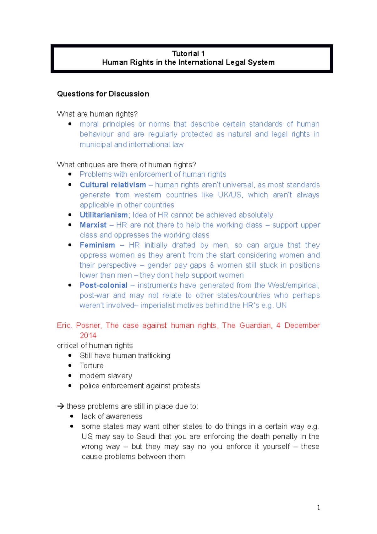International human rights law tutorials - Tutorial 1 Human Rights in ...
