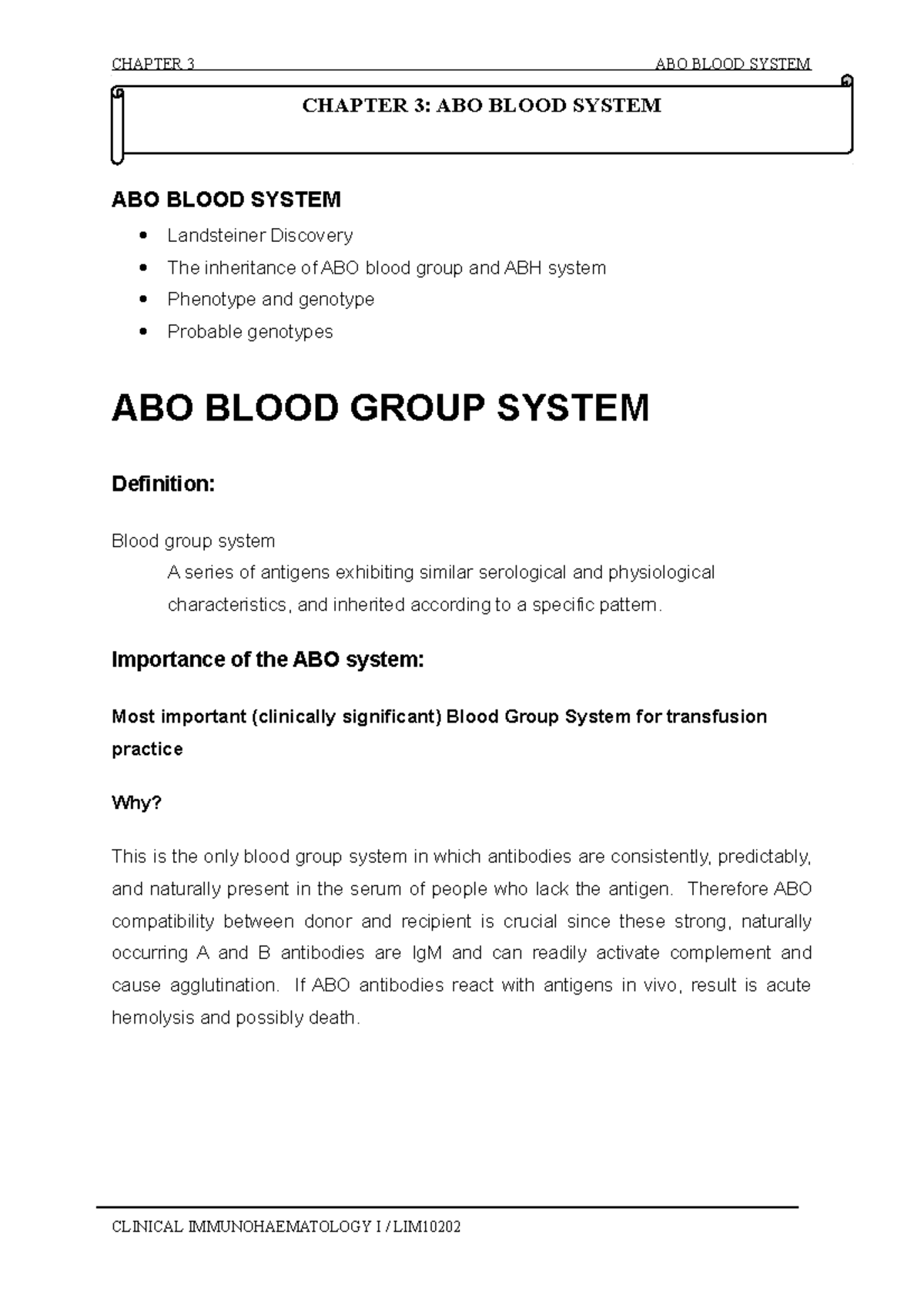 ABO Blood System - CHAPTER 3: ABO BLOOD SYSTEM ABO BLOOD SYSTEM ...