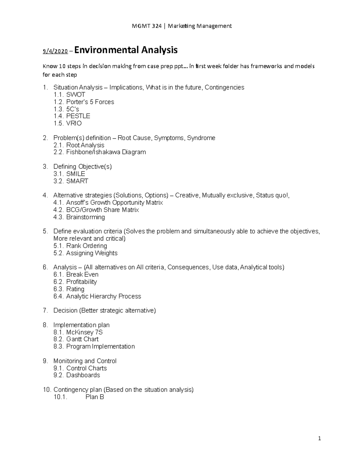 Marketing Overall Note Packet - 9/4/2020 – Environmental Analysis Know ...