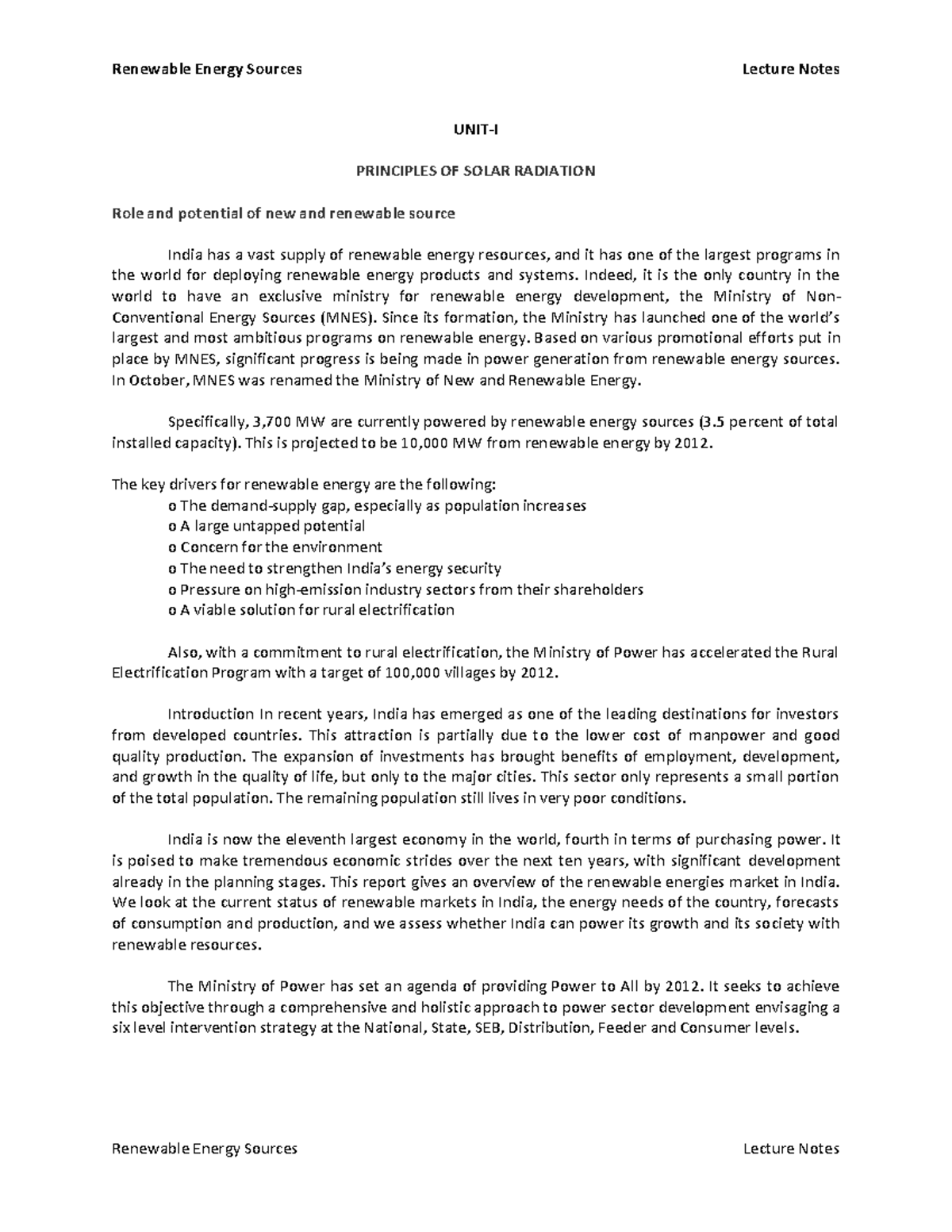 Renewable Energy Resources- unit 1and 2 - UNIT-I PRINCIPLES OF SOLAR ...