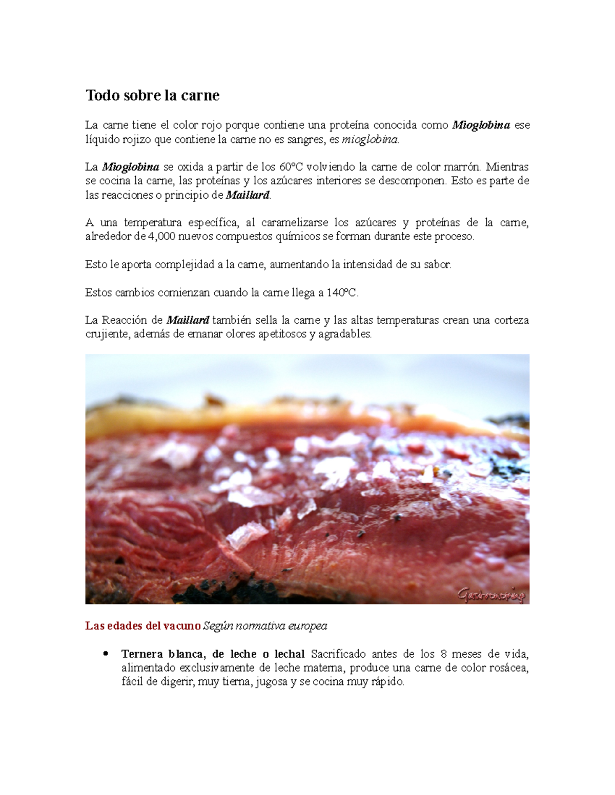 Todo sobre la carne - La Mioglobina se oxida a partir de los 60ºC ...
