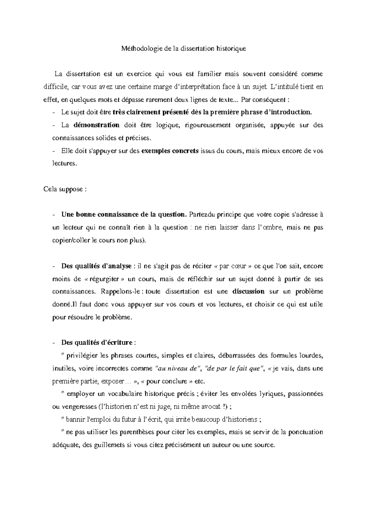 Méthode dissert - Méthodologie de la dissertation historique La ...