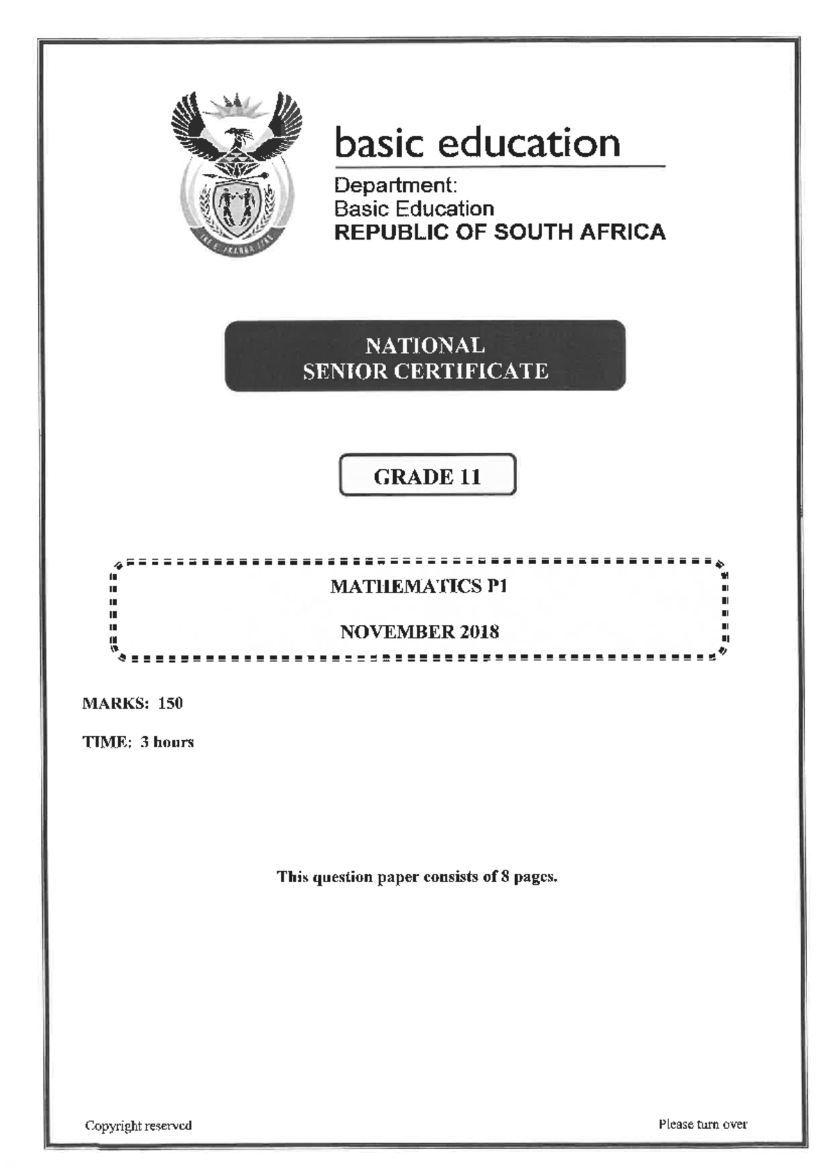 Mathematics P1 Grade 11 Nov 2018 Eng APM1513 Unisa Studocu