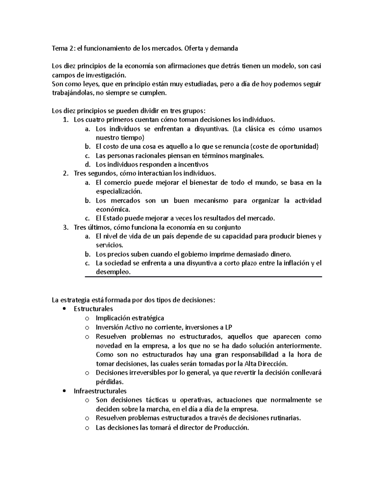 TEMA 2 - Tema 2: el funcionamiento de los mercados. Oferta y demanda ...