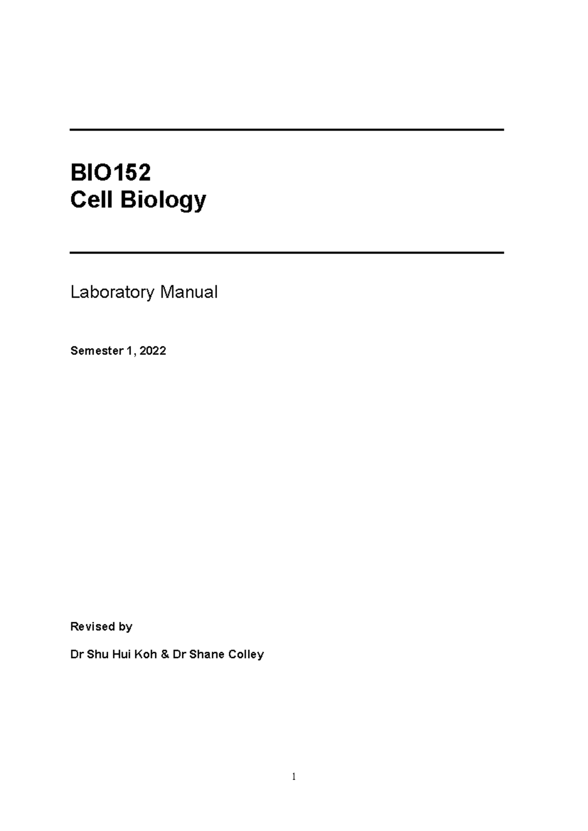 BIO152 Lab Manual - _________________________________ BIO Cell Biology ...