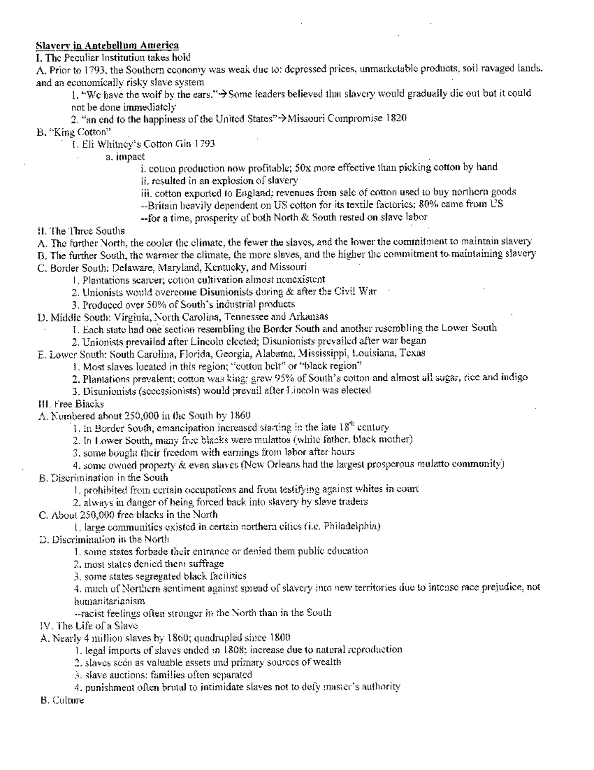 Antebellum Slavery Notes - Studocu