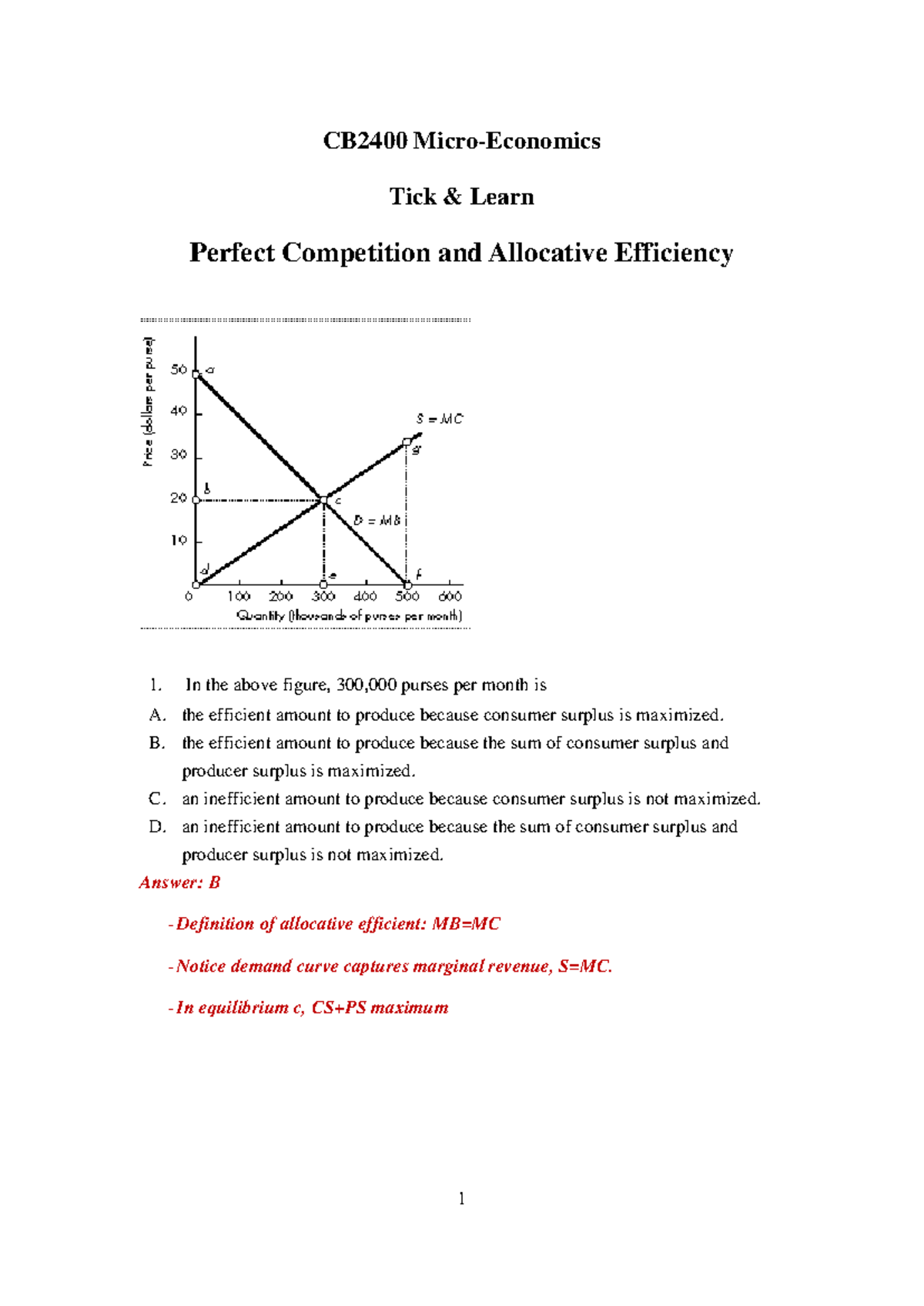 \ Tick & Learn Perfect Competition - 1 CB2400 Micro-Economics Tick & Learn Perfect Competition ...