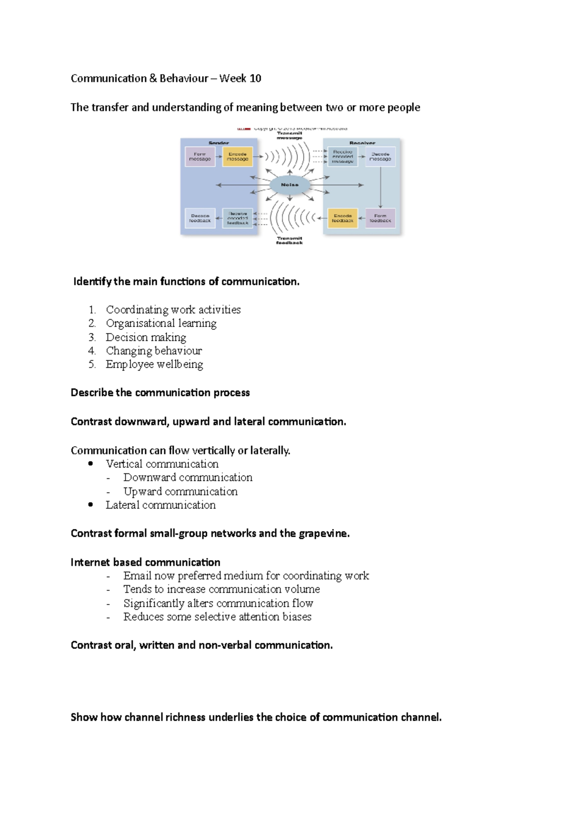 Communication- week 9 - Lecture notes - Communication & Behaviour ...
