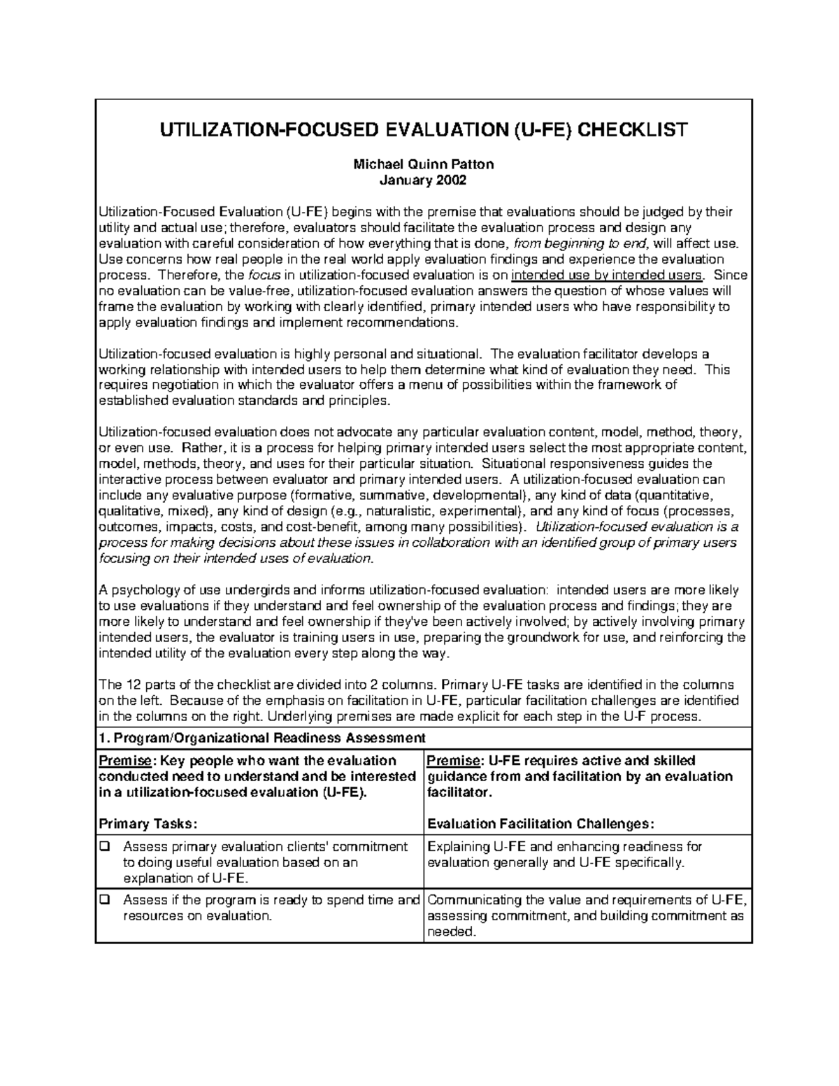 Utilization Focused Evaluation - UTILIZATION-FOCUSED EVALUATION (U-FE ...
