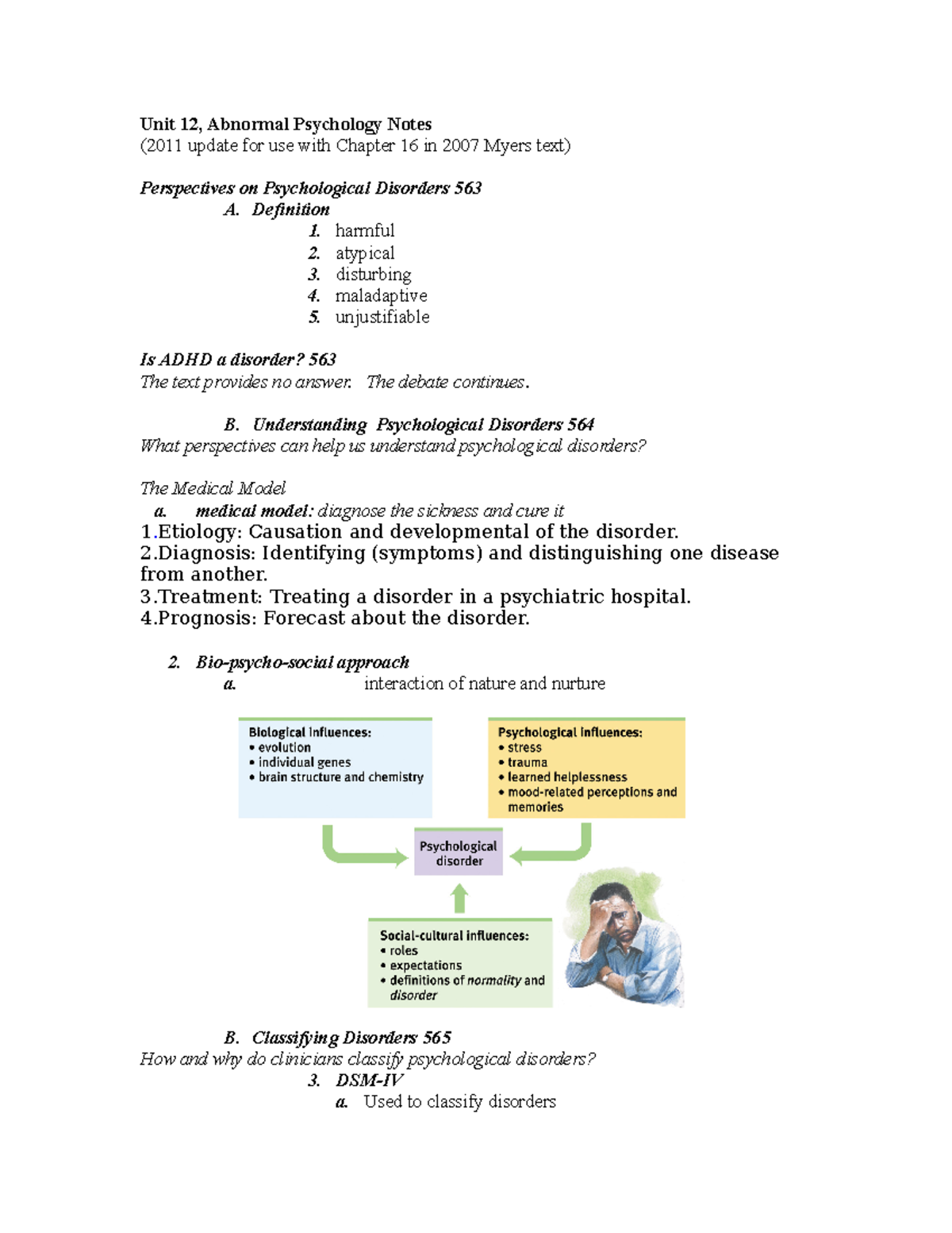 Chapter 16 Notes - pyschological diorders - Unit 12, Abnormal ...