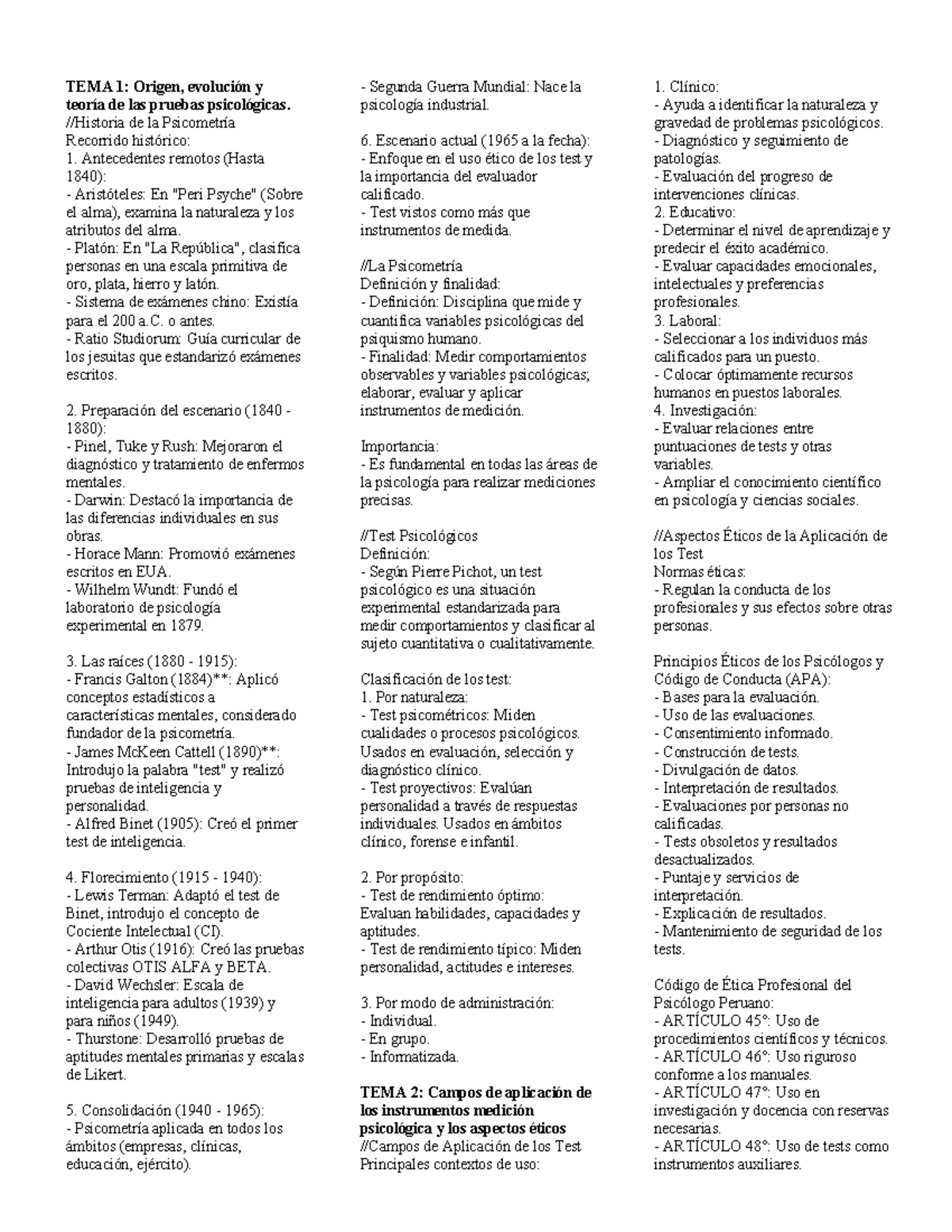 Resumen CL - Prueb. II - TEMA 1: Origen, evolución y teoría de las pruebas psicológicas ...