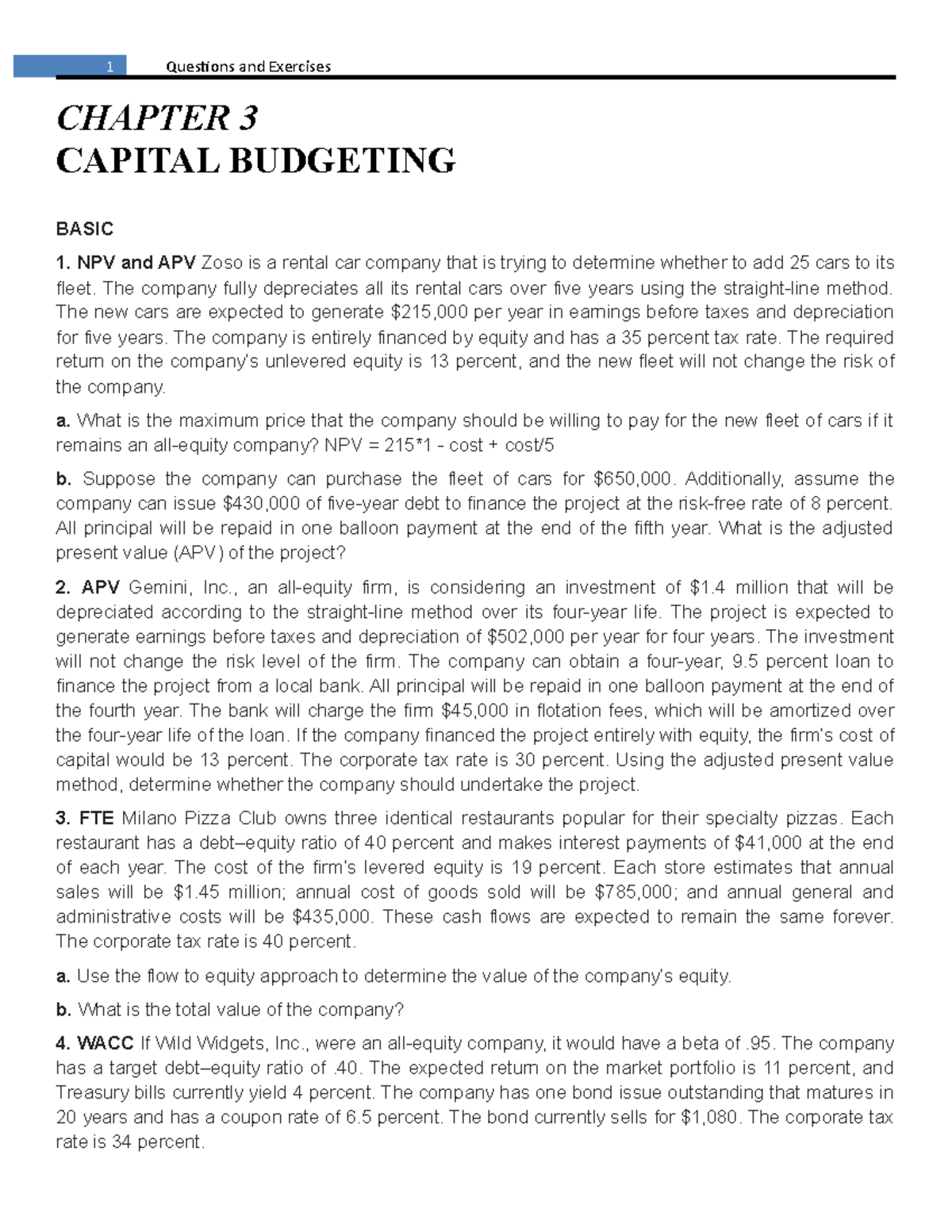 Chapter 3 Exercises - 1 Questions and Exercises CHAPTER 3 CAPITAL ...