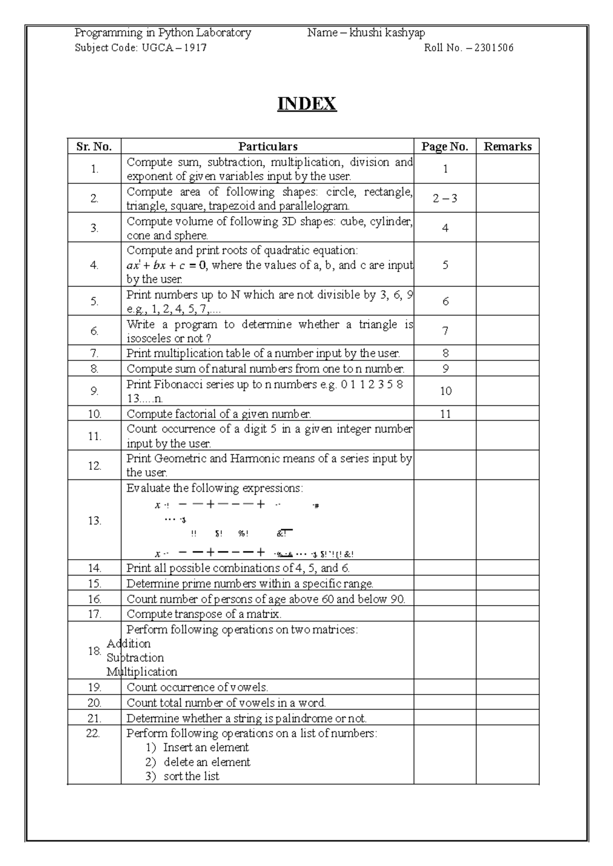 Khushi final python - Programming in Python Laboratory Name – khushi kashyap Subject Code: UGCA ...