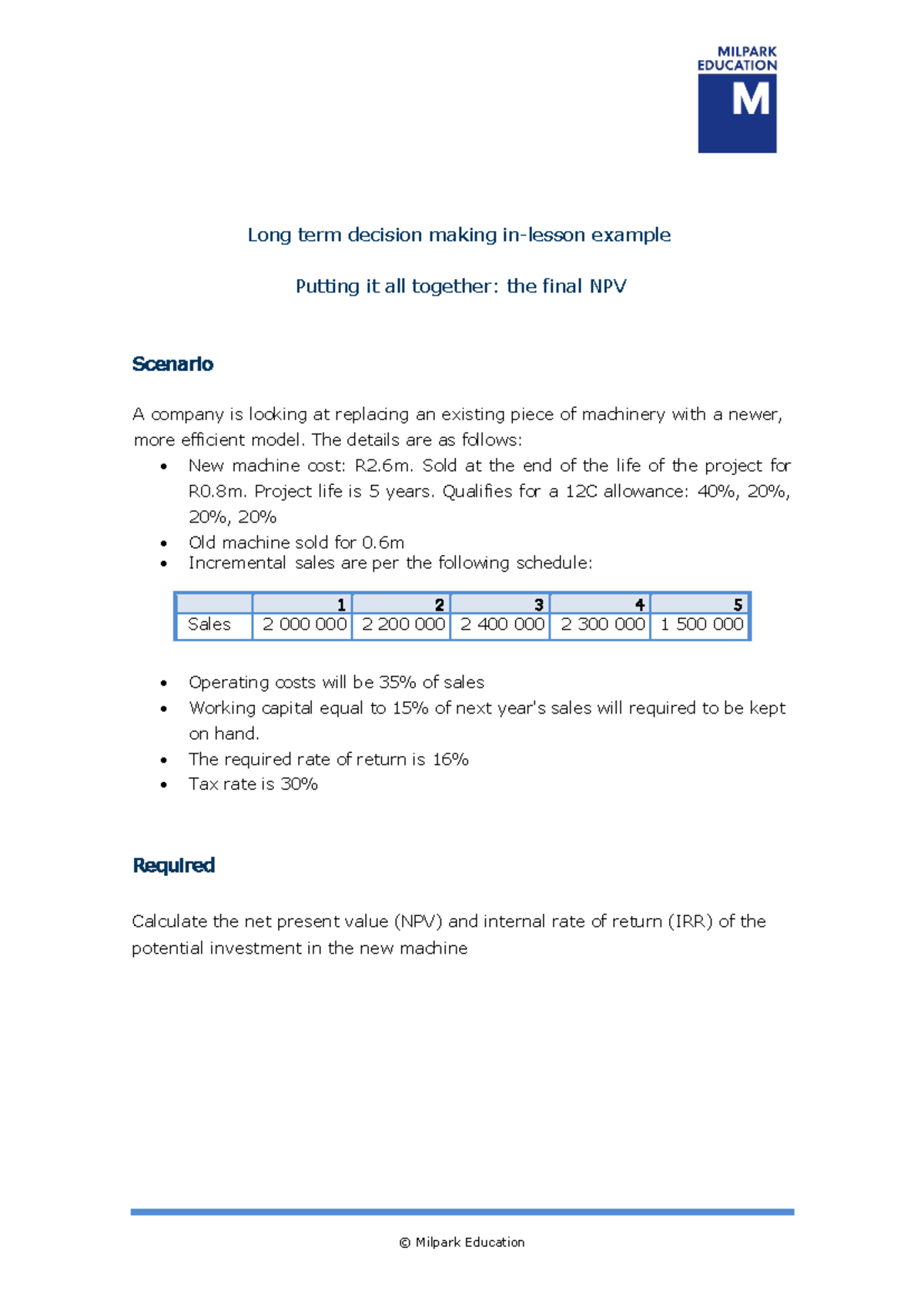 LTMD. In-lesson worked example v3 - Long term decision making in-lesson ...