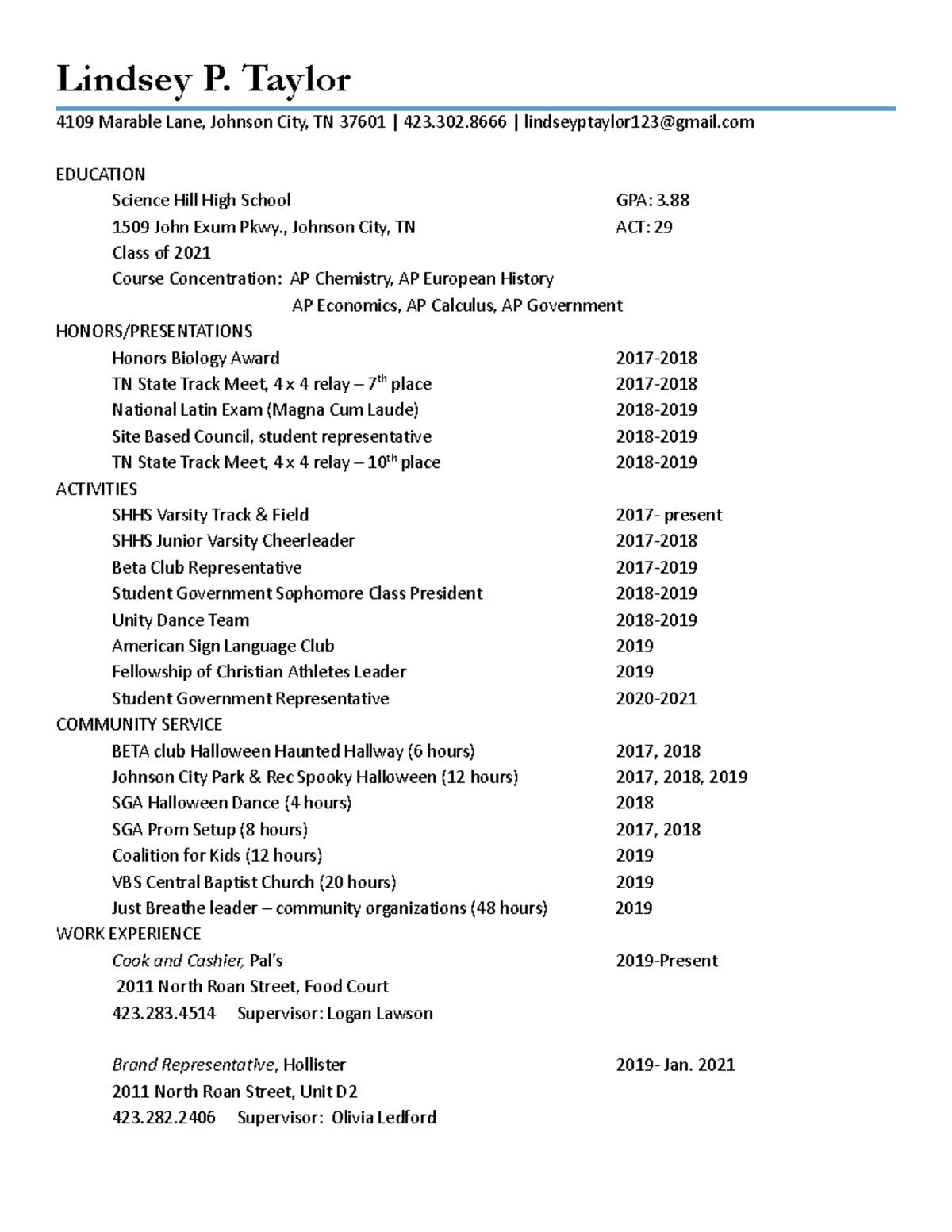 Lindsey resume.docx - its really cool - Lindsey P. Taylor 4109 Marable ...