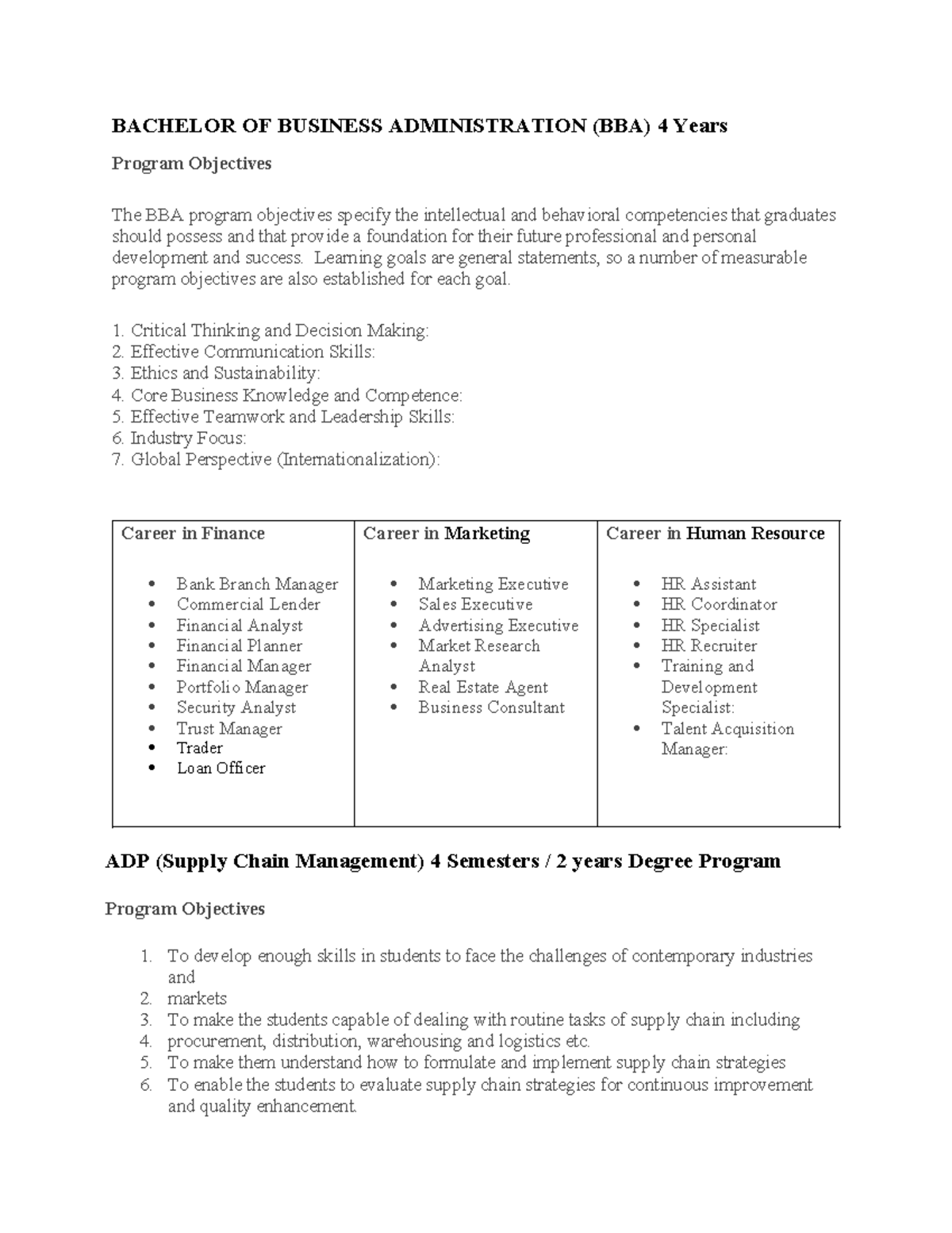 Program wise features and career oppourtuity - BACHELOR OF BUSINESS ...