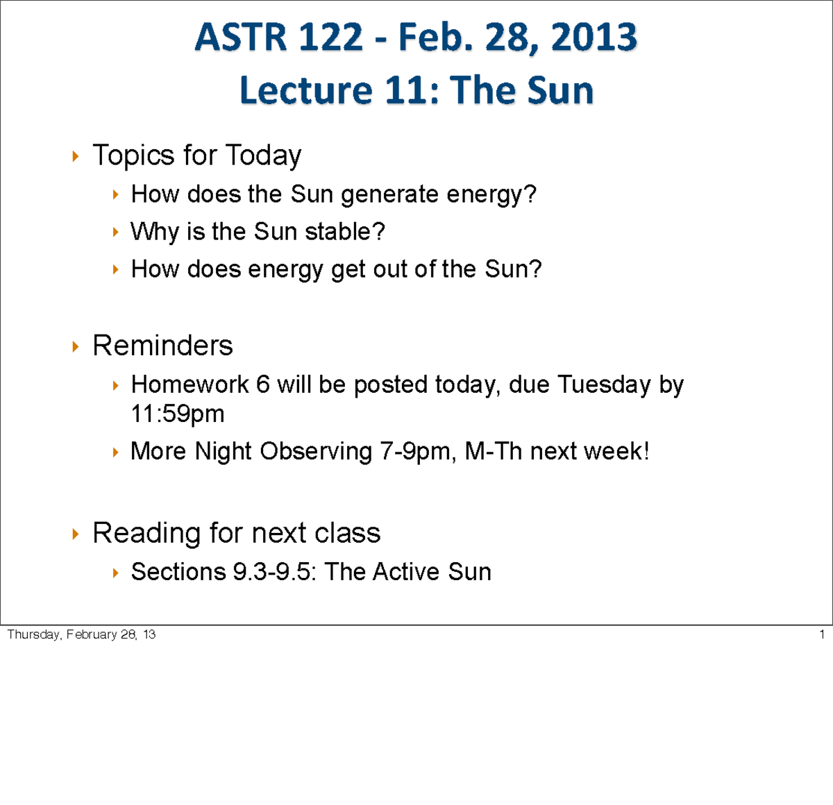 11 The Sun - PowerPoint on the sun - ASTRठ⃚122ठ⃚ૐ퀐ठ⃚Feb.ठ⃚28,ठ⃚ ...