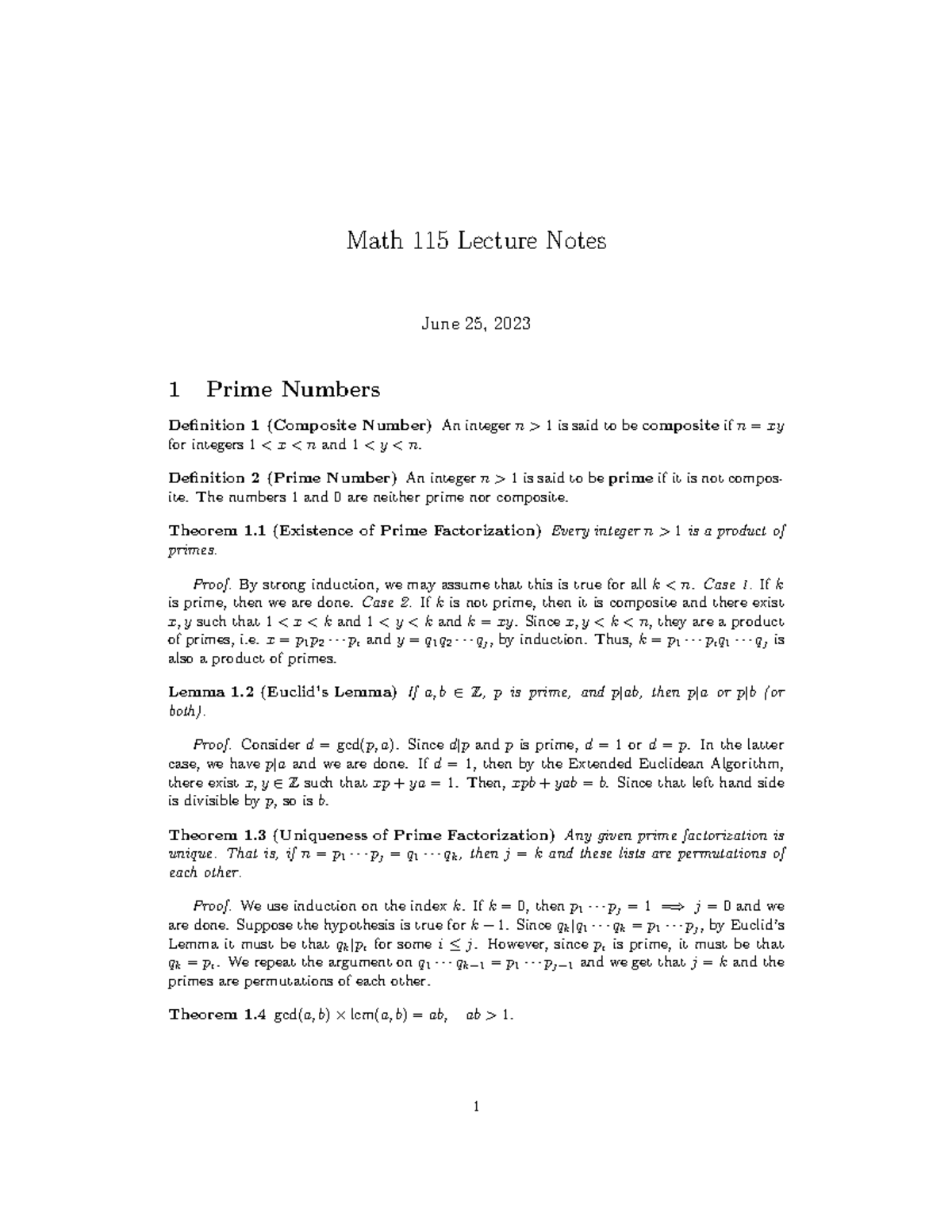 Math 115 Lecture 2 Math 115 Lecture Notes June 25 2023 1 Prime Numbers Definition 1