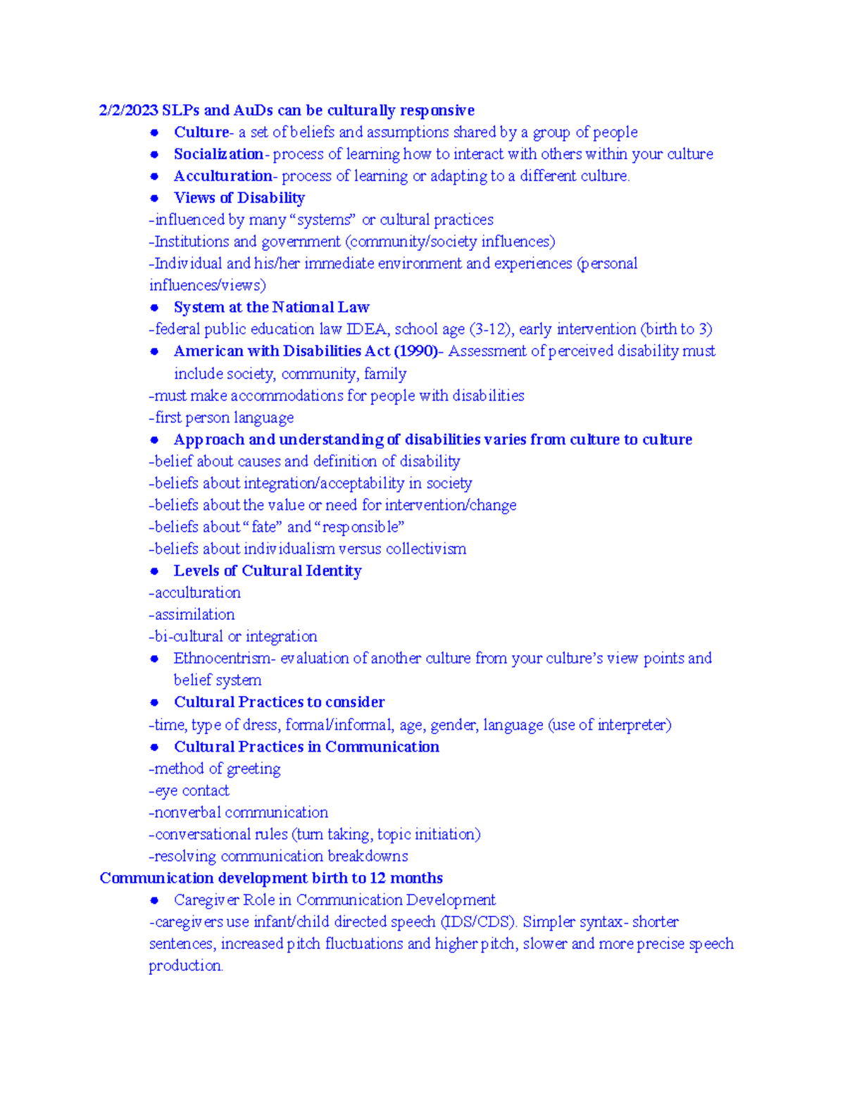 CSD notes - chapter 1 cont - 2/2/2023 SLPs and AuDs can be culturally ...