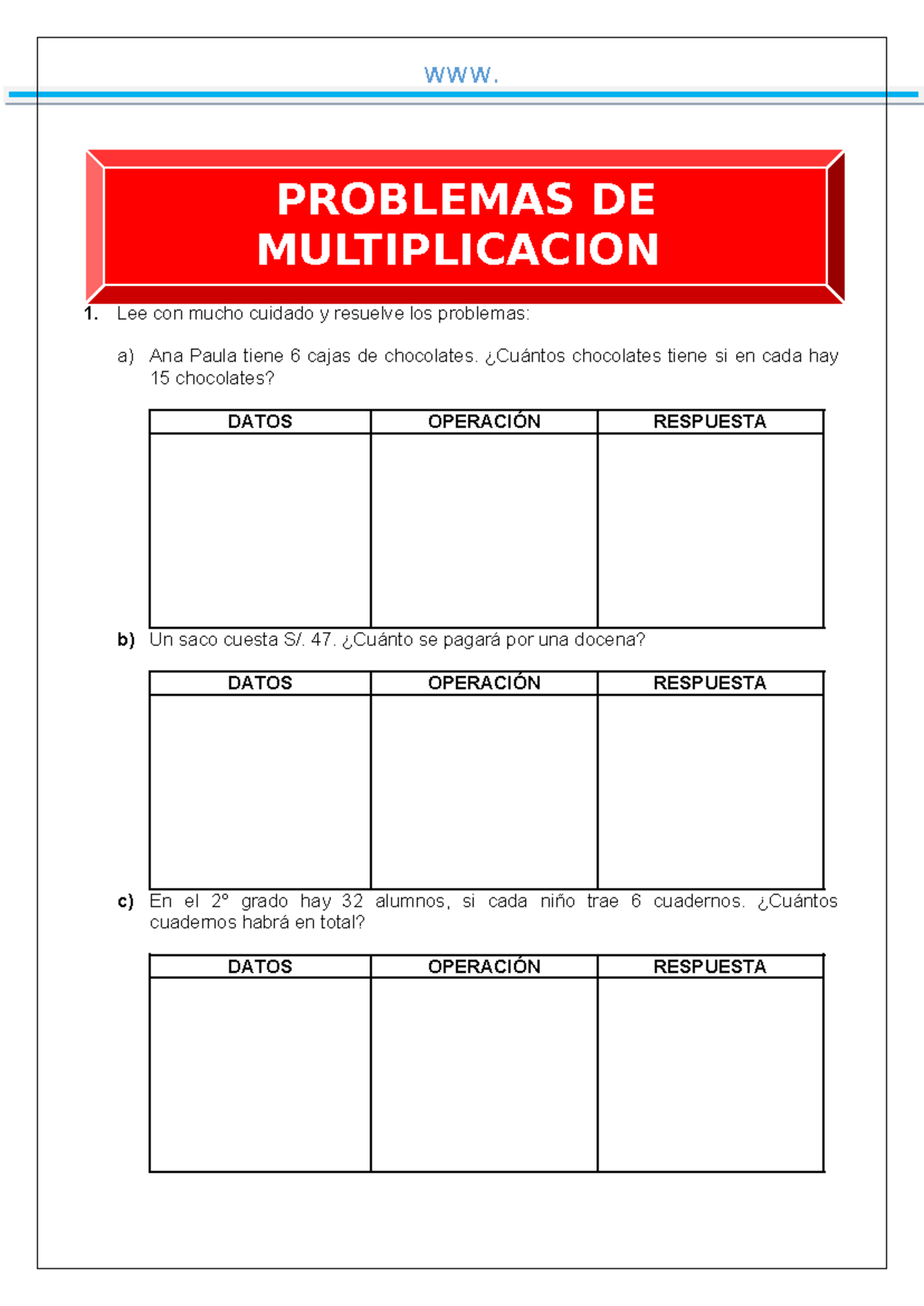TProblemas-de-Multiplicacion-para-Segundo-de-Primaria - 1. Lee con ...