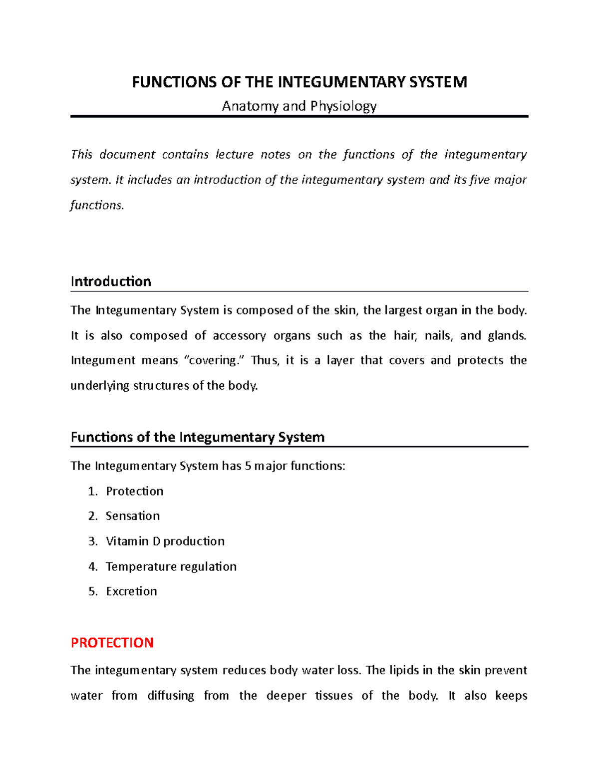 Functions of Integumentary System - FUNCTIONS OF THE INTEGUMENTARY ...