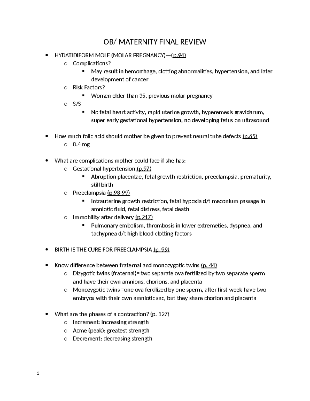 OB Maternity Final Review - OB/ MATERNITY FINAL REVIEW HYDATIDIFORM ...